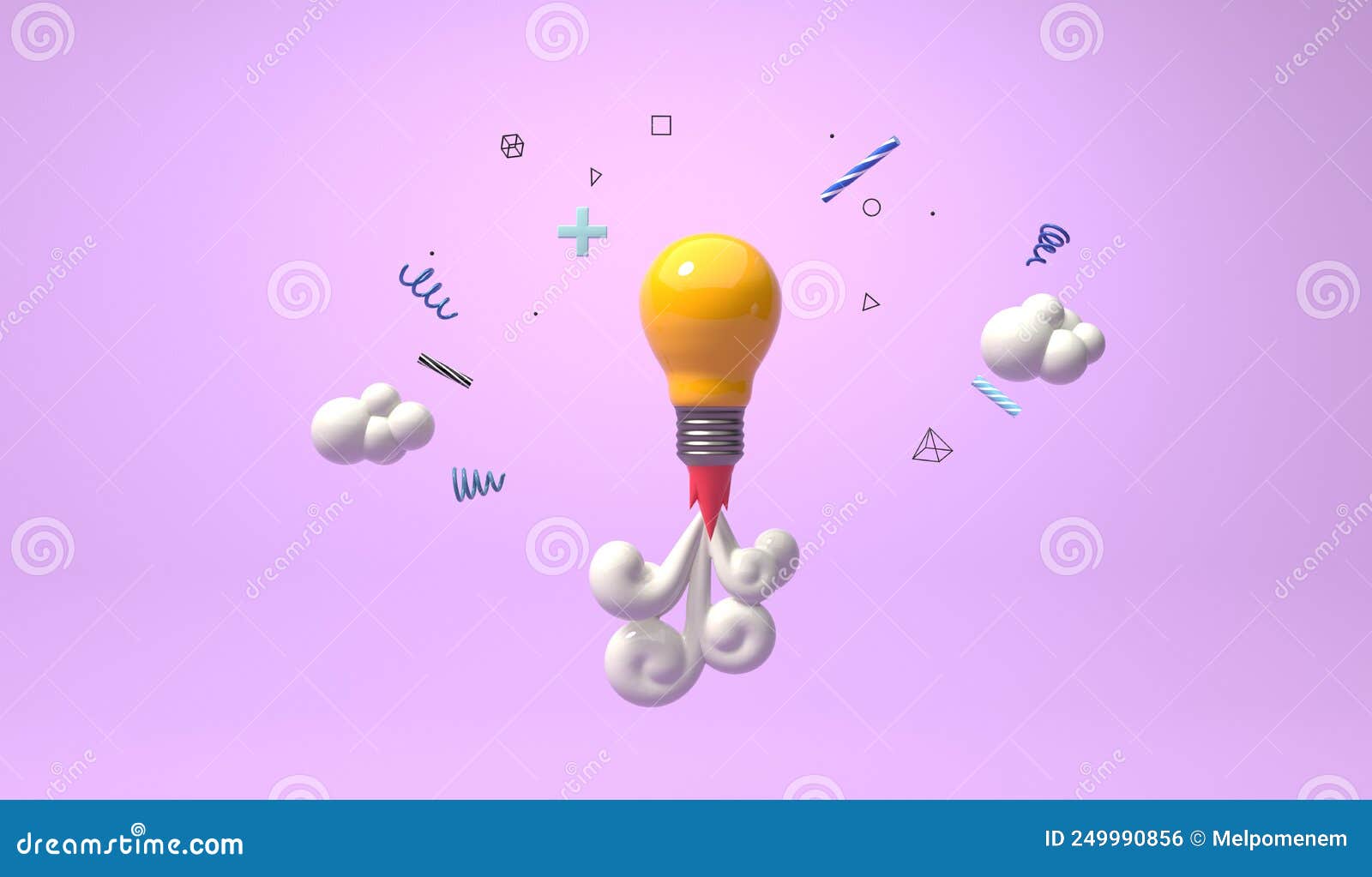 Light Bulb Flying To the Sky Like a Rocket - 3D Stock Illustration ...
