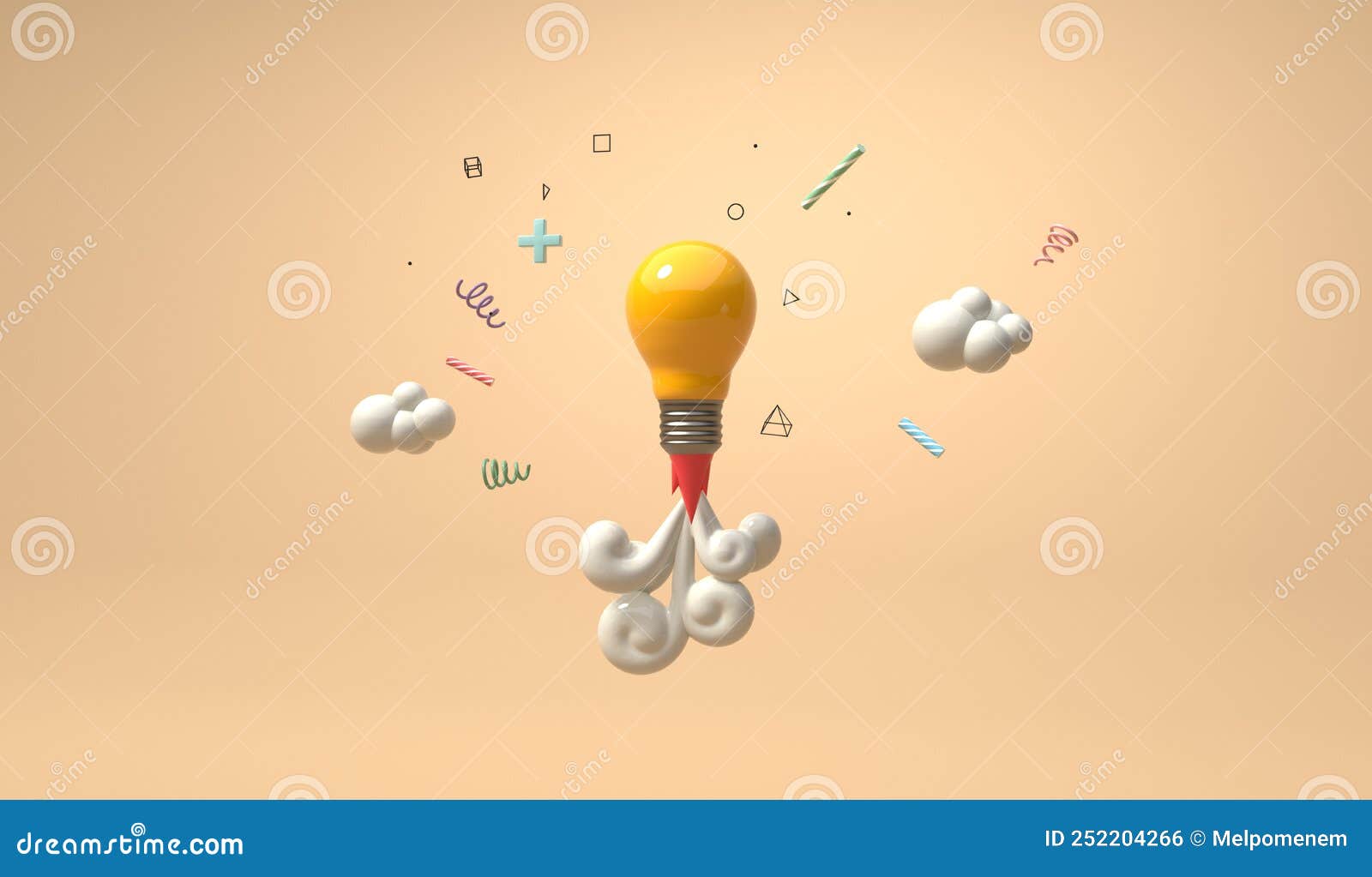 Light Bulb Flying To the Sky Like a Rocket - 3D Stock Illustration ...