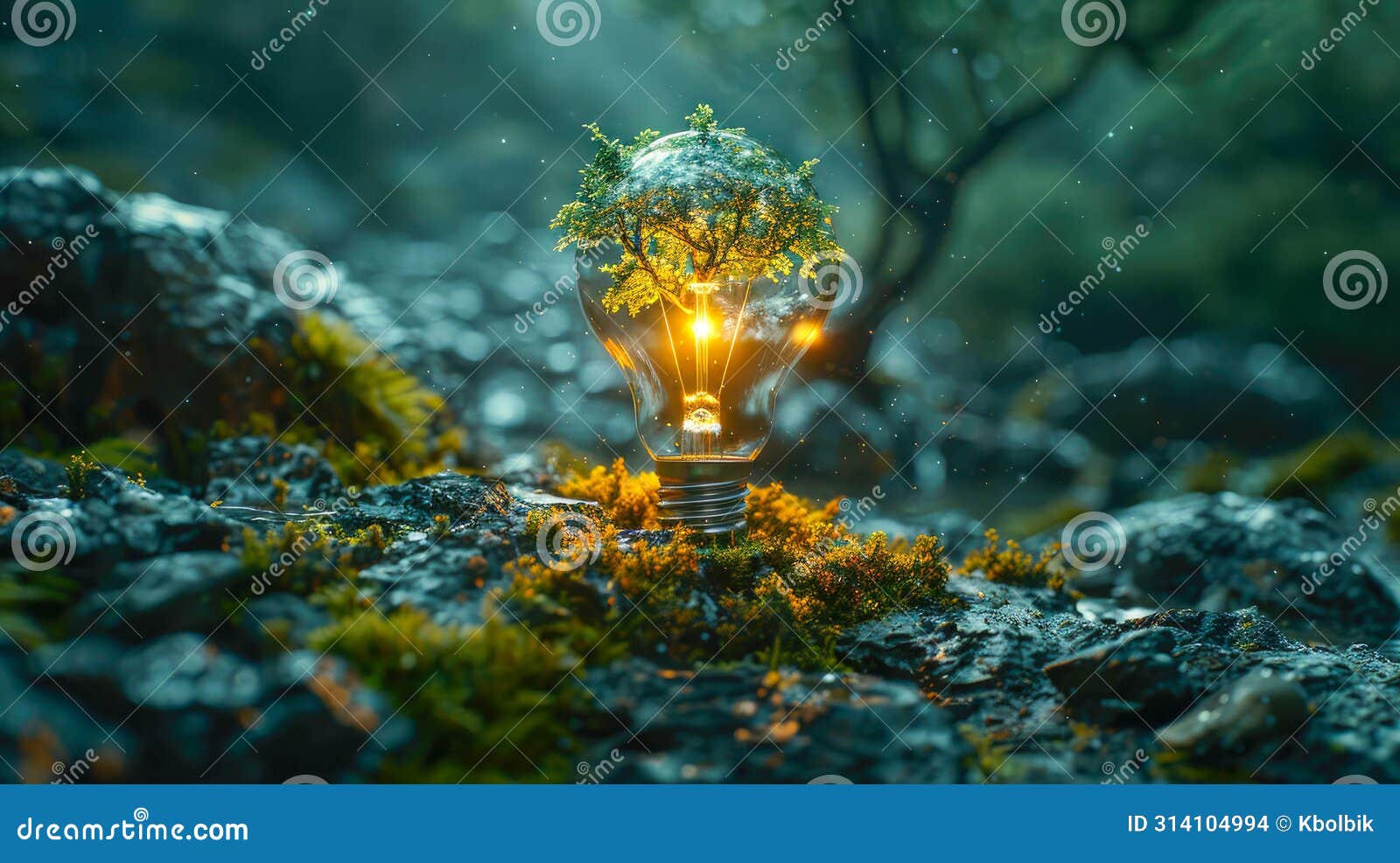 Light Bulb in the Forest with Tree Inside. Conceptual Image Stock Photo ...