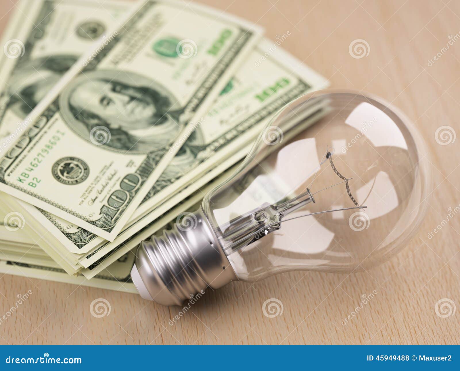 Light Bulb Front Dollar Bill Stack Stock Photos - Free & Royalty-Free ...