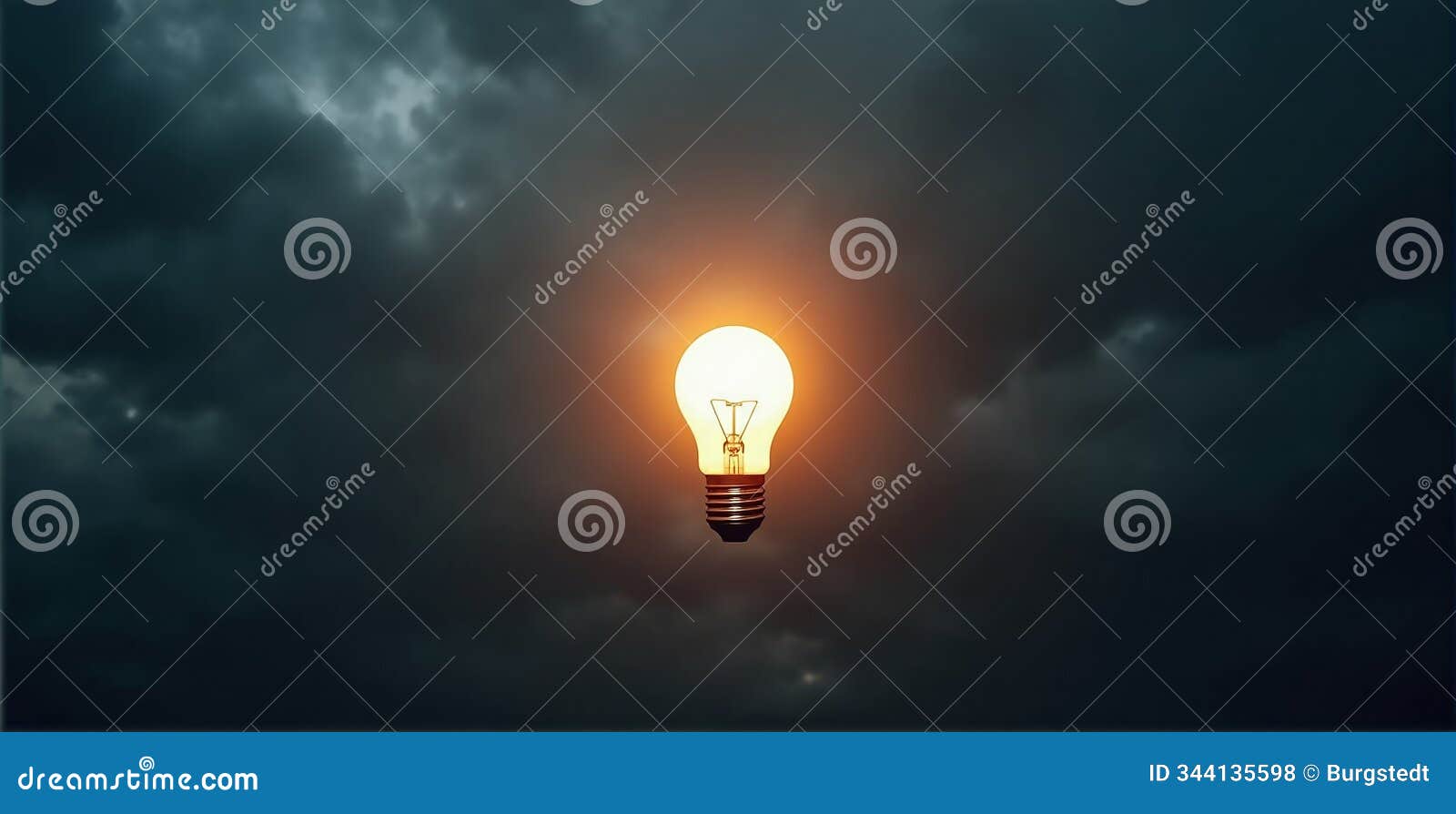 Light Bulb in Front of a Very Cloudy Sky As a Light in the Darkness or ...