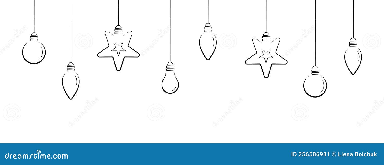 Light Bulb Garland, Black Outline Vector Decoration, String of ...