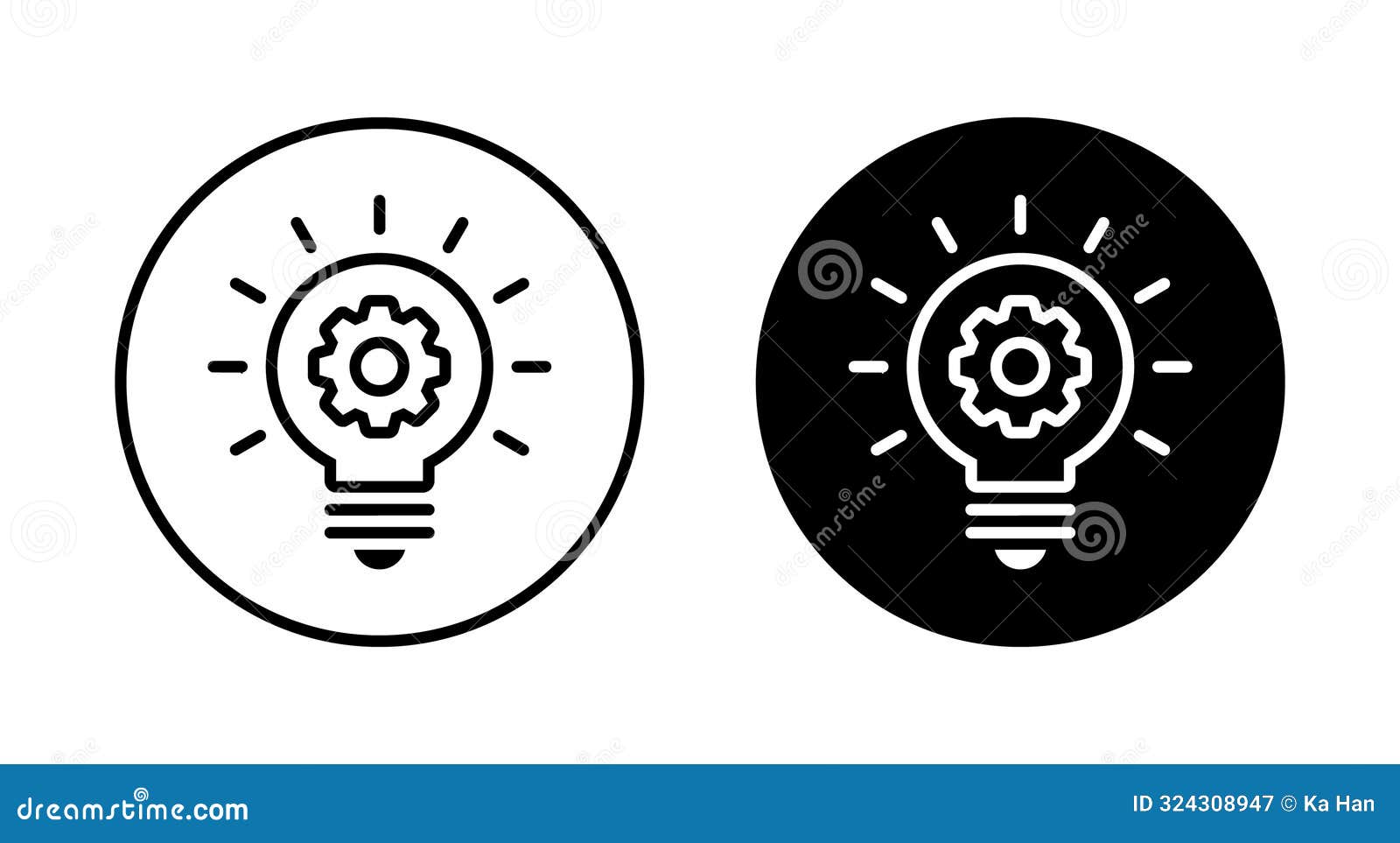 Light Bulb with Gear Icon on Black Circle. Implementation, Development ...