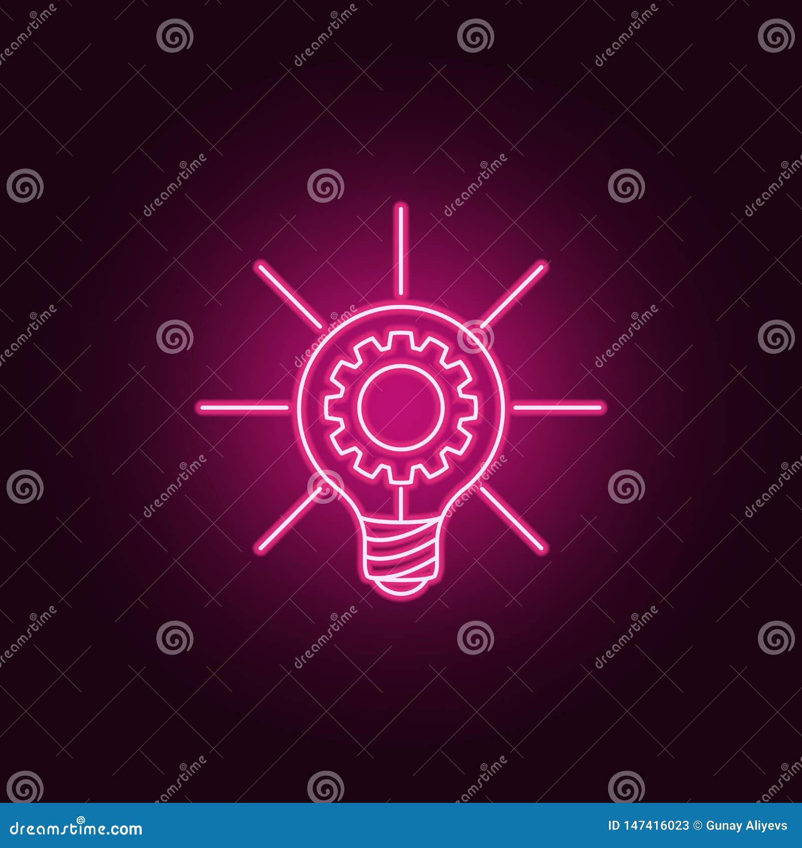 Light Bulb and Gear Neon Icon. Elements of Idea Set Stock Illustration ...