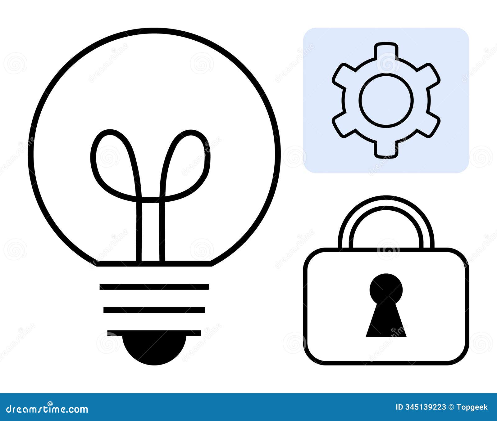 Light Bulb, Gear, and Padlock Icons Representing Innovation, Technology ...