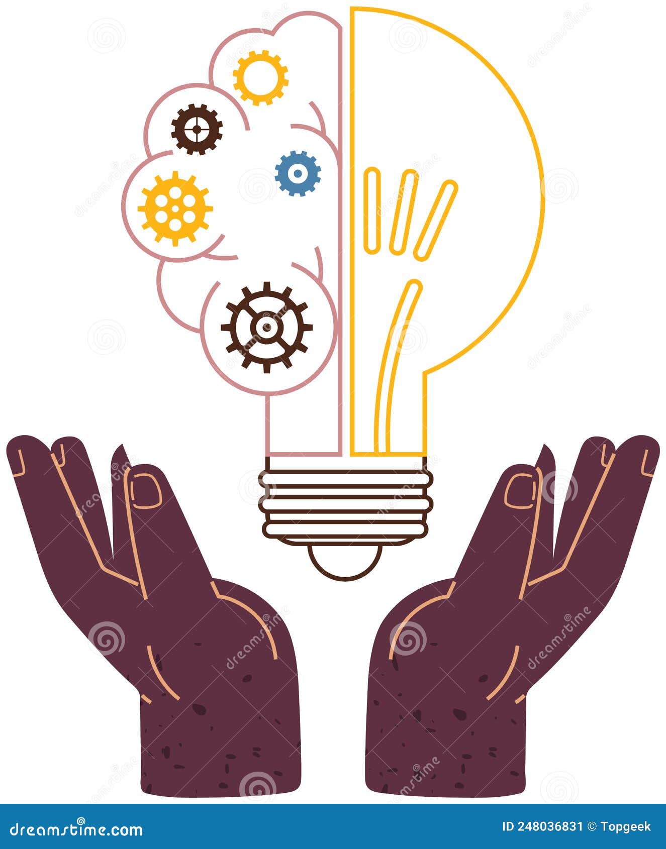 Light Bulb with Gears between Hands. Creation of New Idea, Problem ...