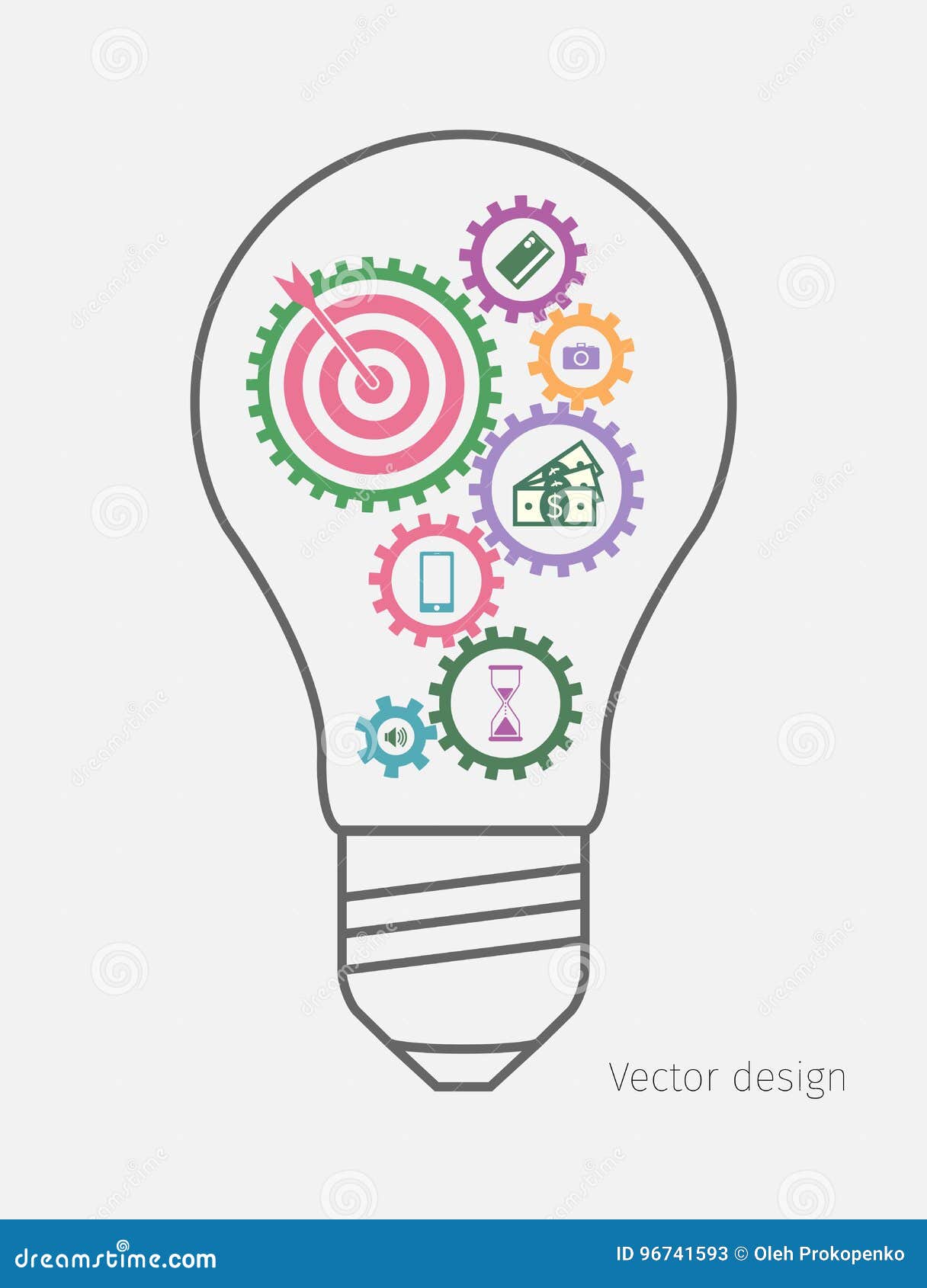 Light Bulb with Gears and Icons. Stock Vector - Illustration of ...