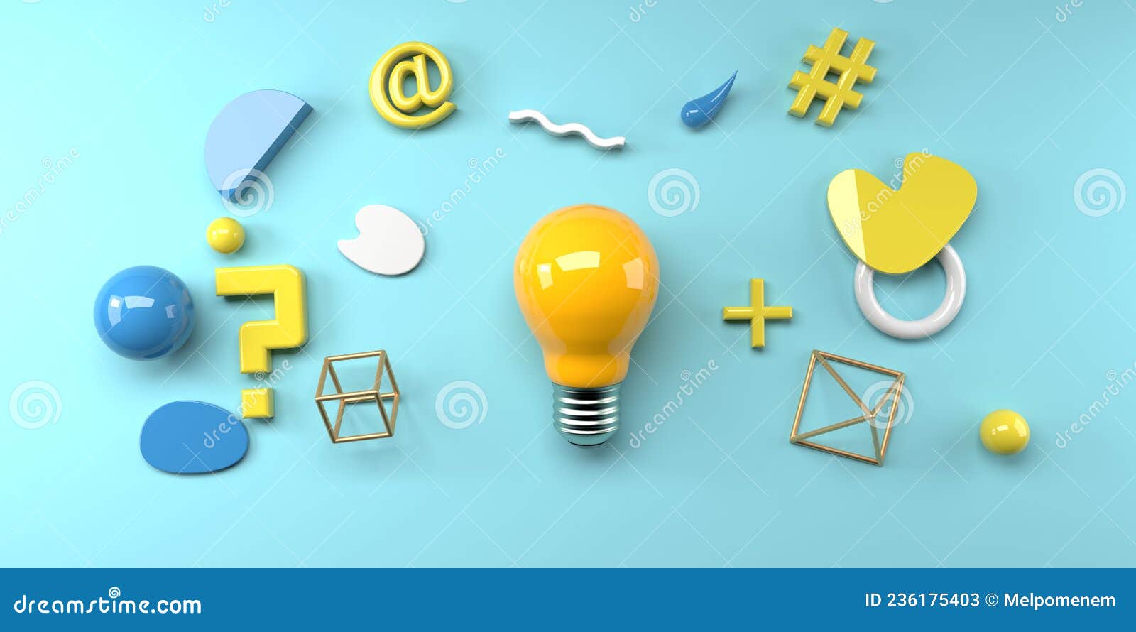 Light Bulb with Geometric Shapes - Flat Lay - 3D Stock Illustration ...