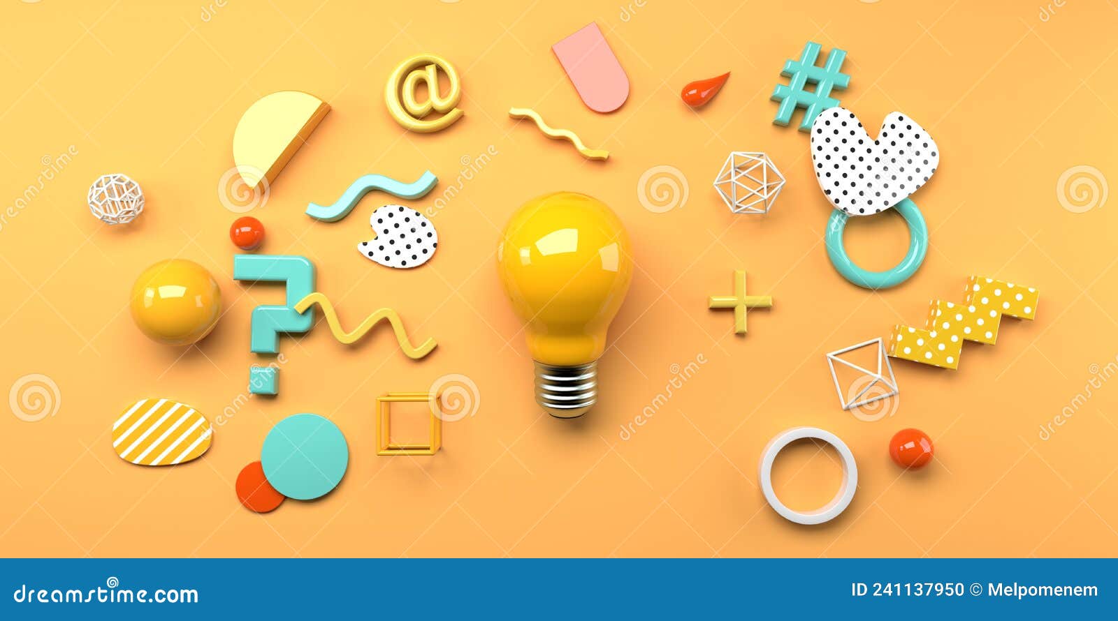 Light Bulb with Geometric Shapes - Flat Lay - 3D Stock Illustration ...
