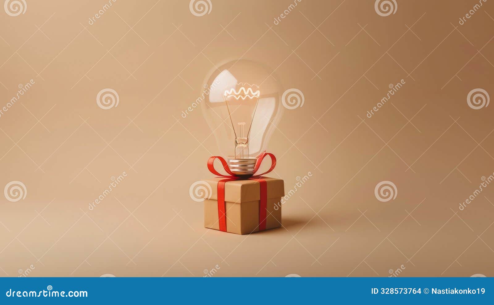 Light Bulb on Gift Box with Red Ribbon, Creative Concept. Innovation ...