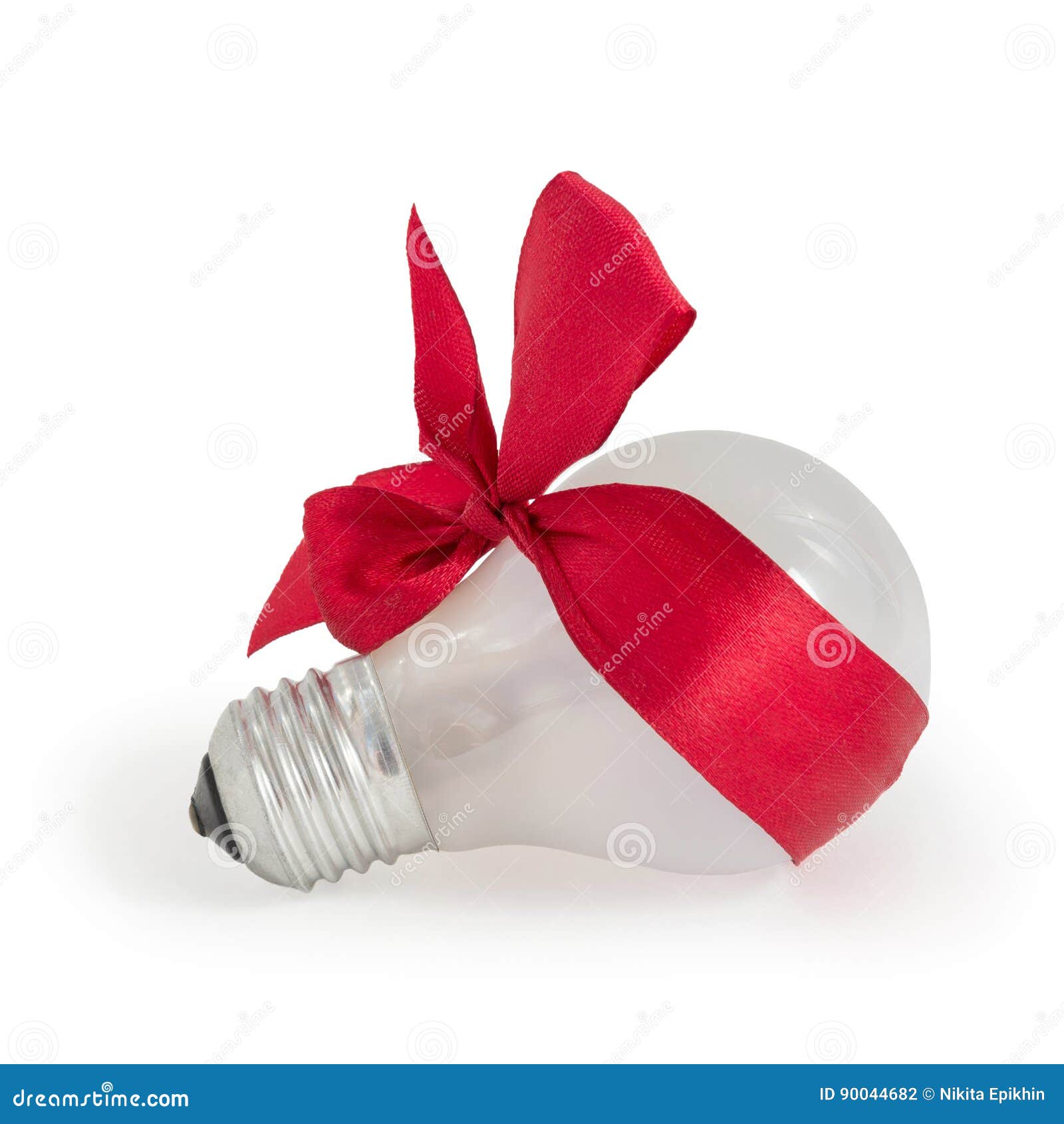 Light Bulb Gift with Red Ribbon Stock Photo - Image of creativity ...