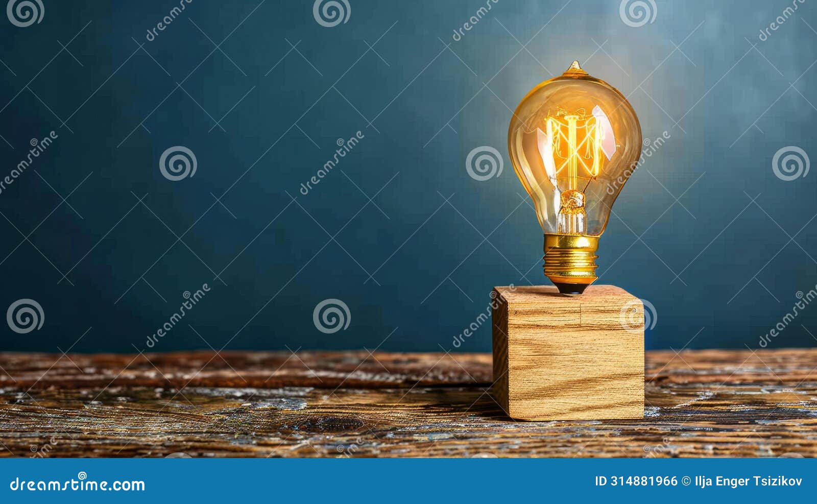 Light Bulb Glowing on Block with Space for Text on Solid Color ...