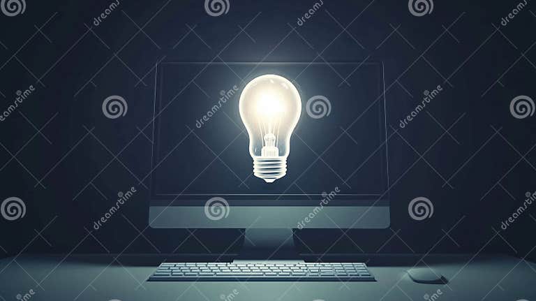 Light Bulb Glowing on Computer Screen, Modern Technology Concept Stock ...
