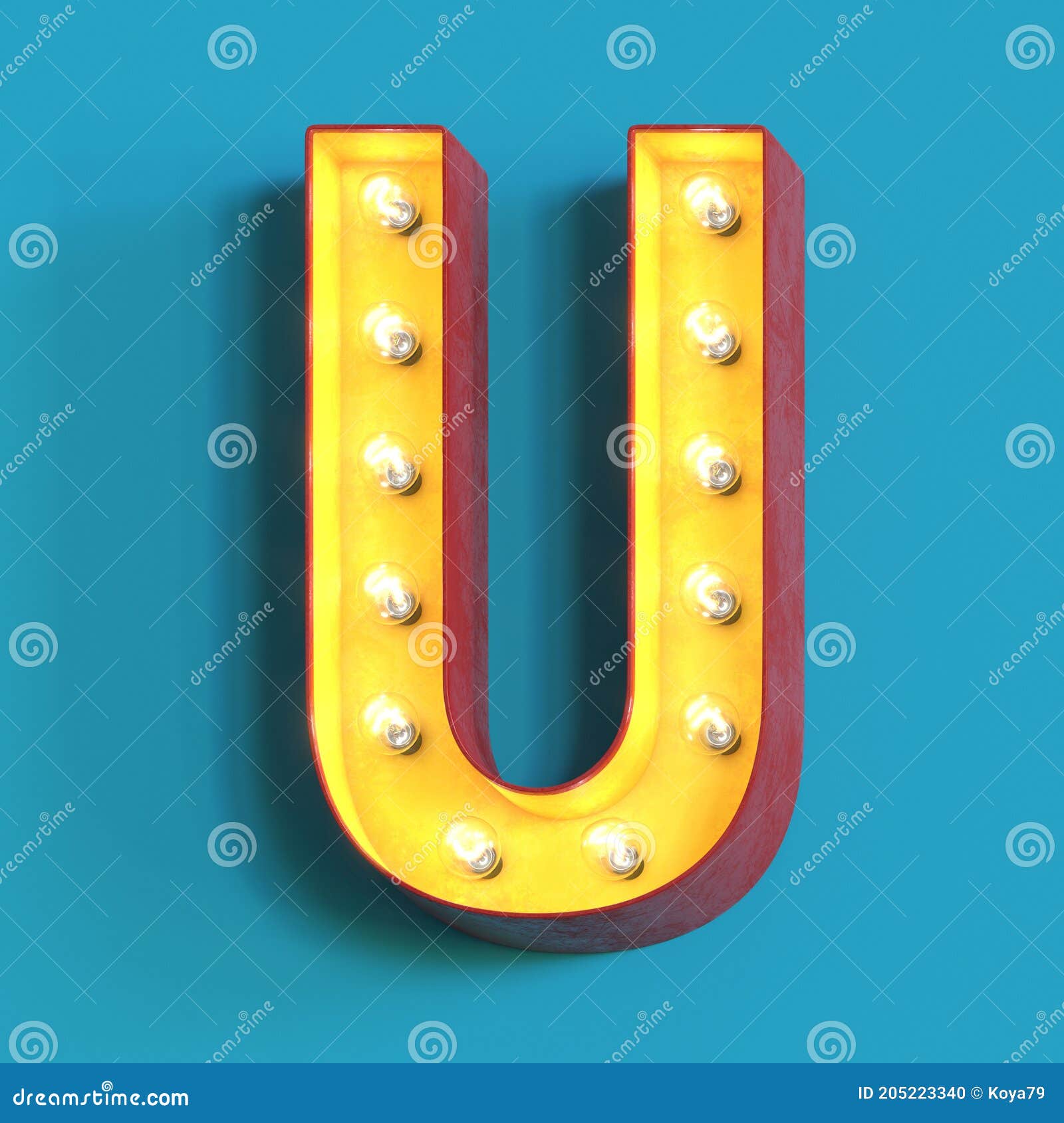 Light Bulb Glowing Font, 3d Alphabet Character, 3d Rendering, Letter U ...