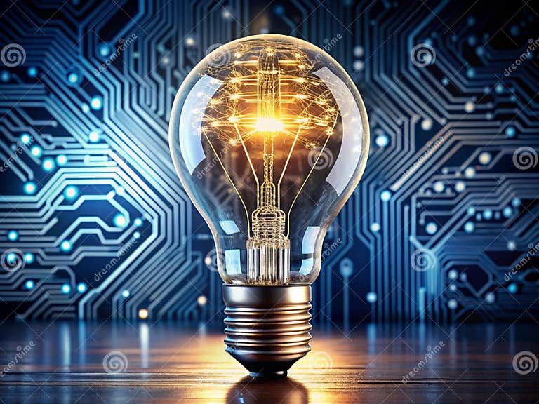 A Light Bulb Glowing with Intricate Digital Circuit Patterns Inside ...