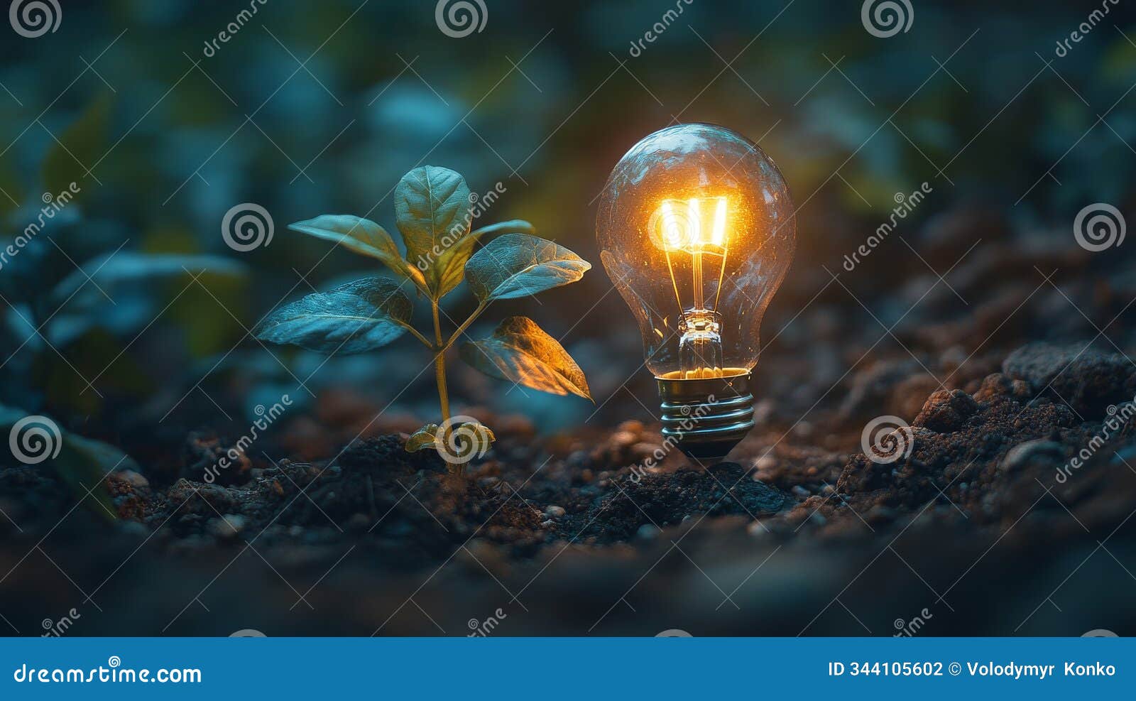 Light Bulb Glowing Next To a Plant Seedling in Soil, Symbolizing Growth ...