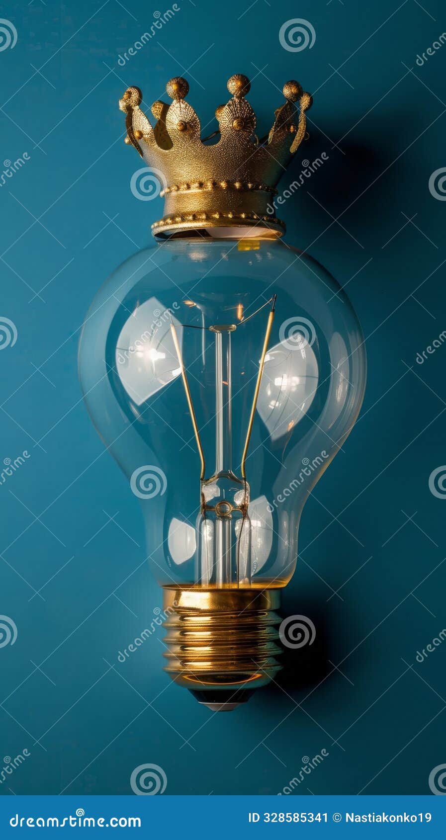 Light Bulb with Golden Crown on Blue Background, Creativity and ...