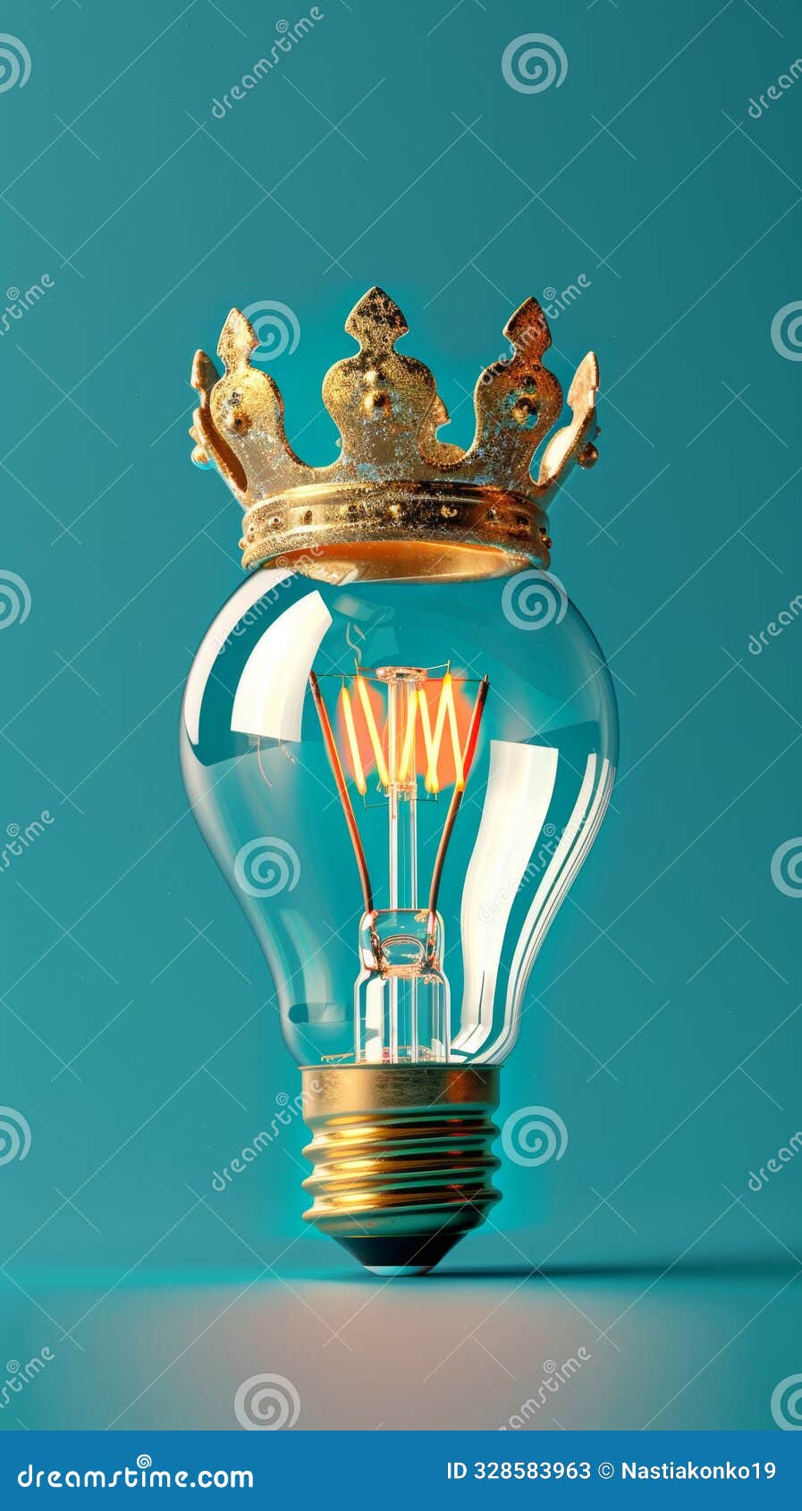 Light Bulb with Golden Crown on Teal Background, Creativity and Innovation Concept Stock Image ...