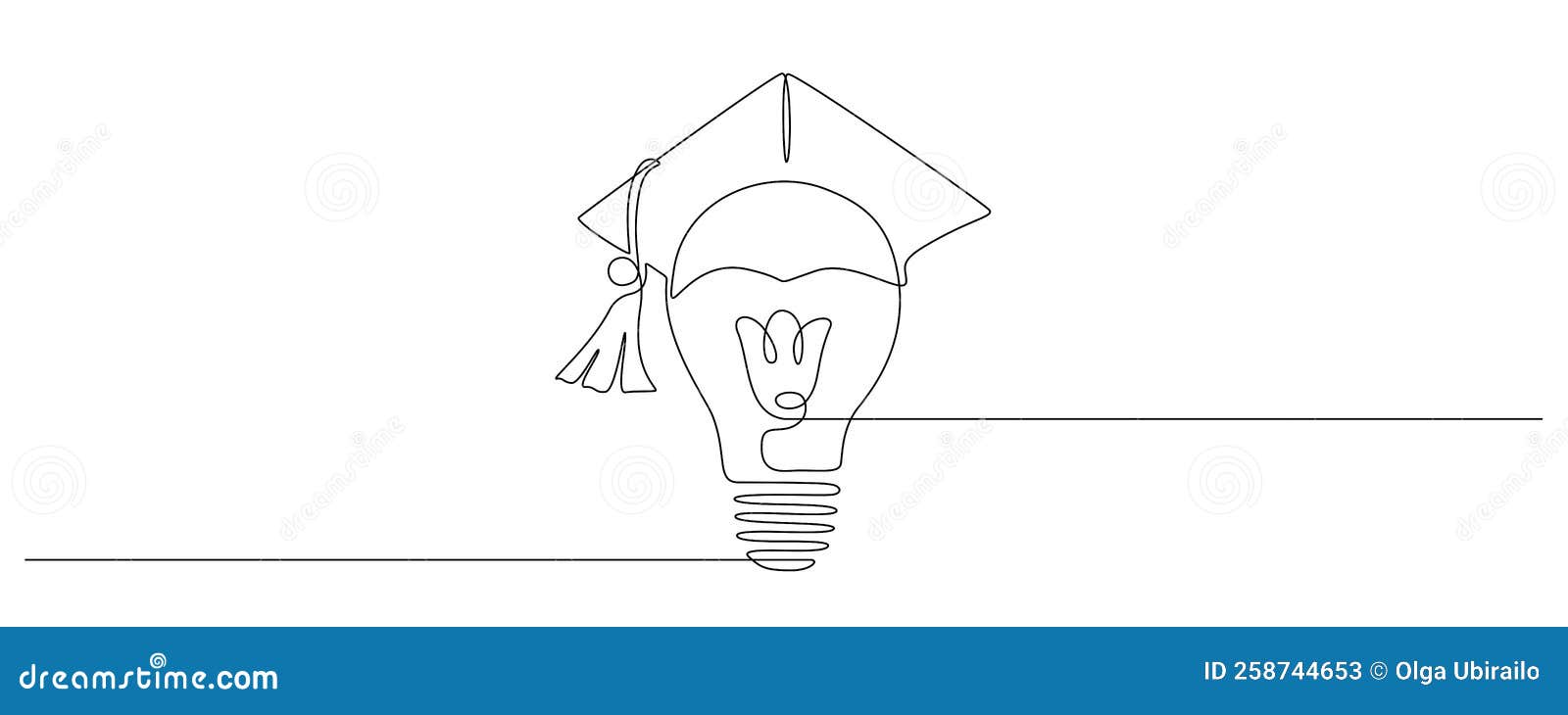 Light Bulb with Graduation Hat in One Continuous Line Drawing ...