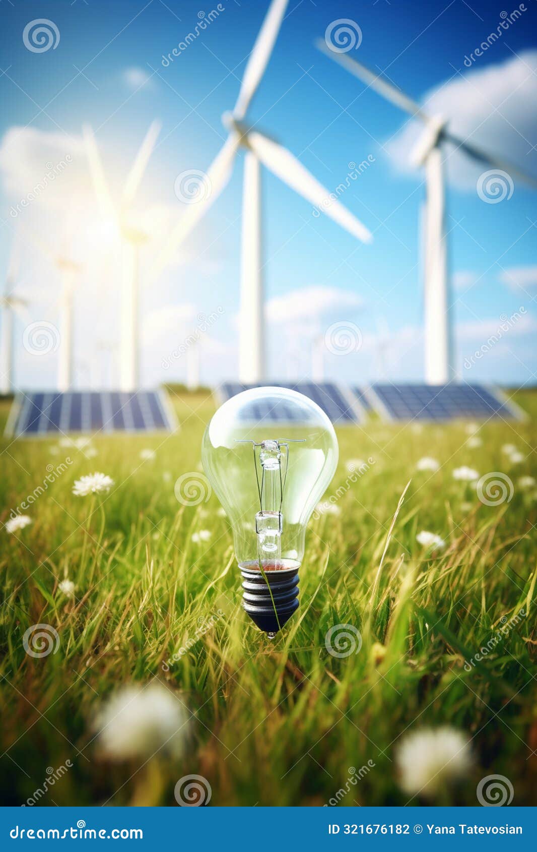 Light Bulb on the Grass Concept Nature Electricity. Generative AI ...
