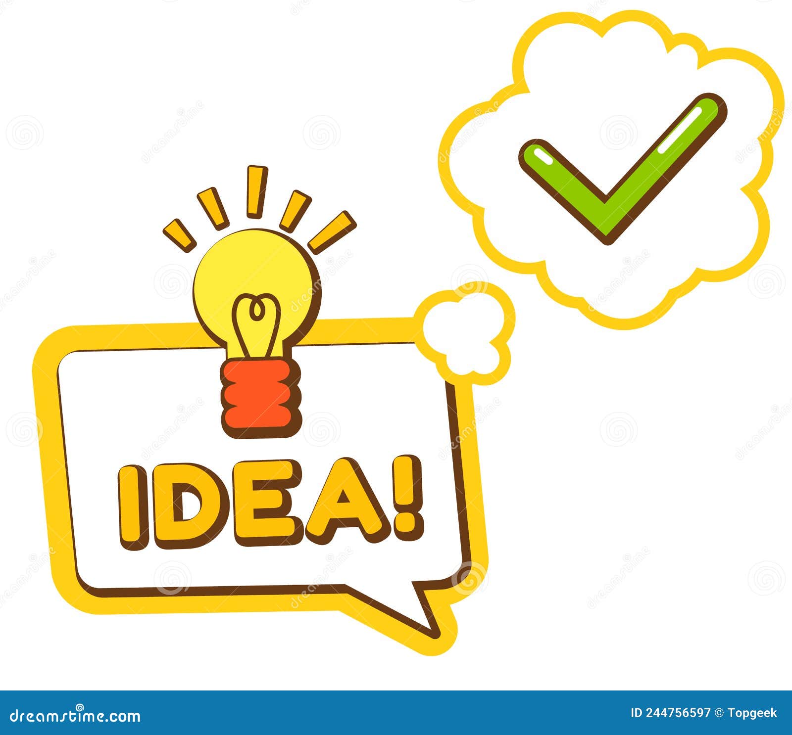Light Bulb and Green Check Mark As Symbols of New Idea. Design Elements ...