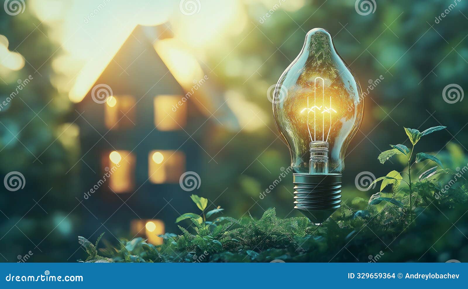 Light Bulb on Green Grass and Sunlight in Nature. Green Energy Concept ...