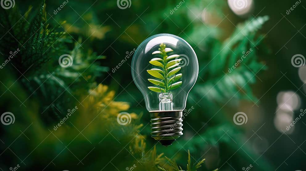 Light Bulb with Green Leaf Inside of it Stock Illustration ...
