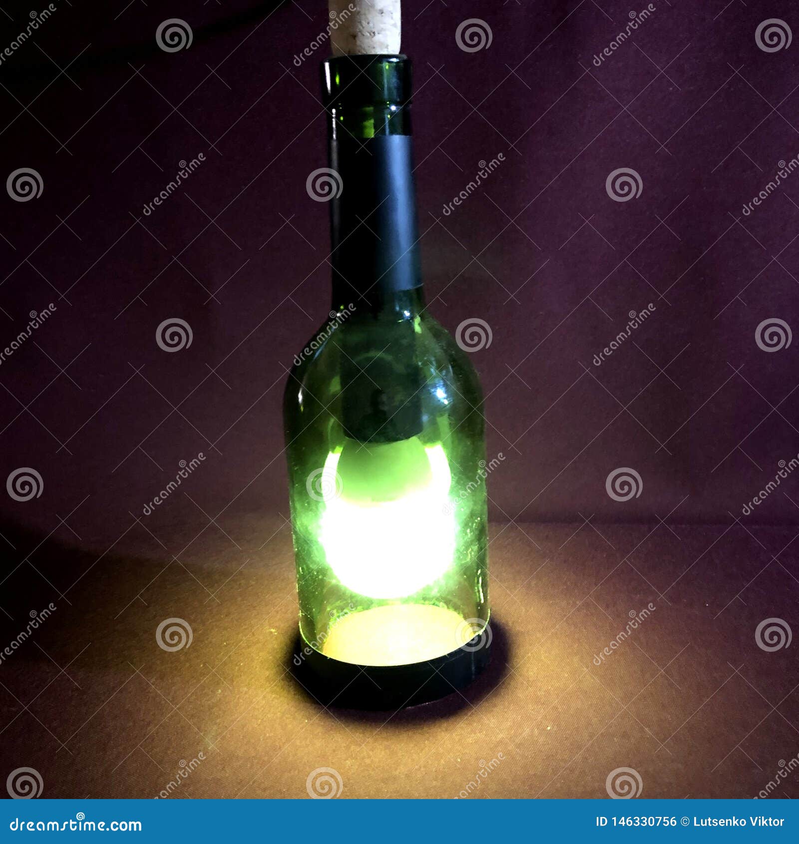 Light Bulb in a Green Wine Bottle Stock Photo - Image of medicine ...