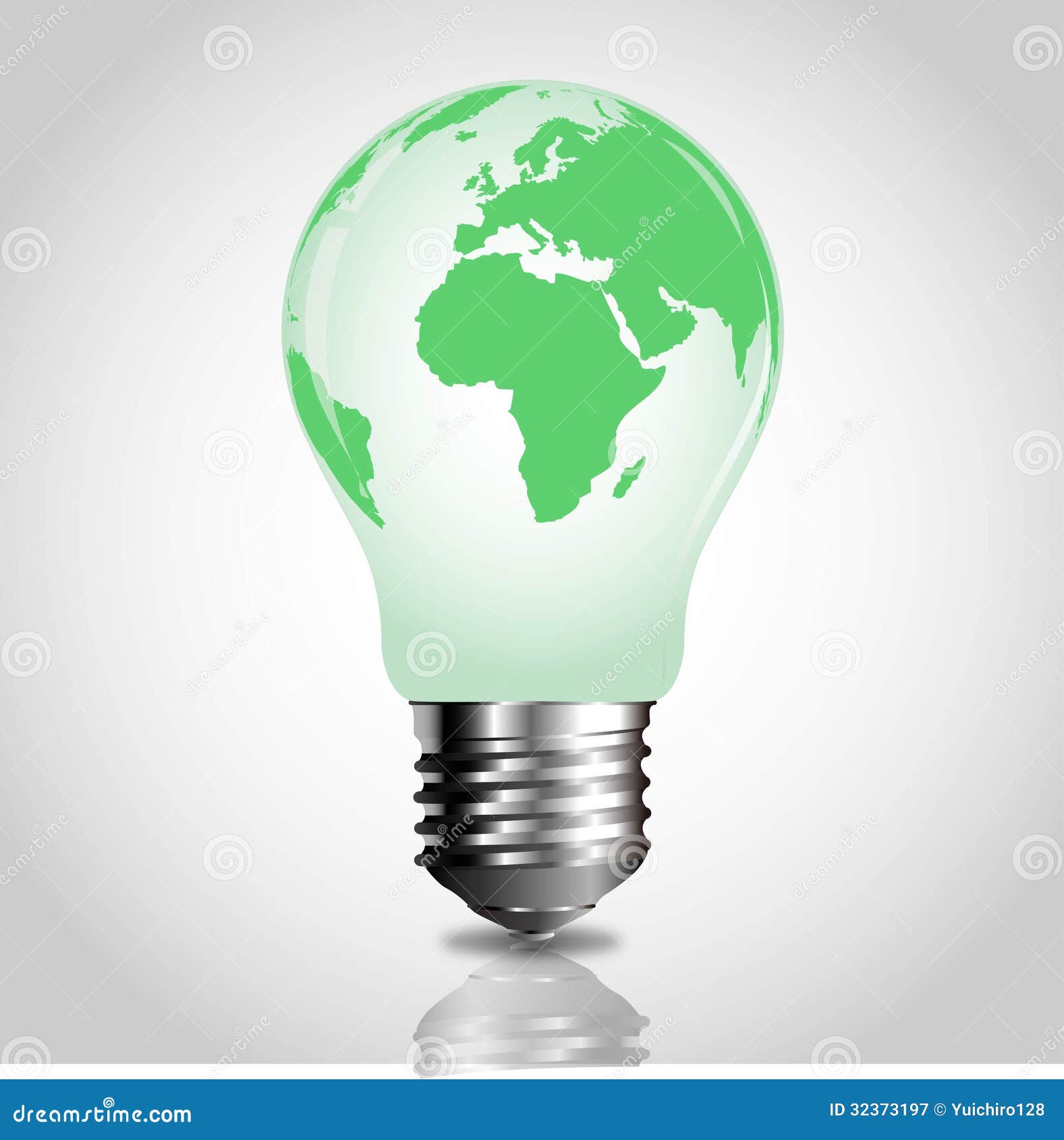 Light Bulb with Green World Map Stock Illustration - Illustration of ...