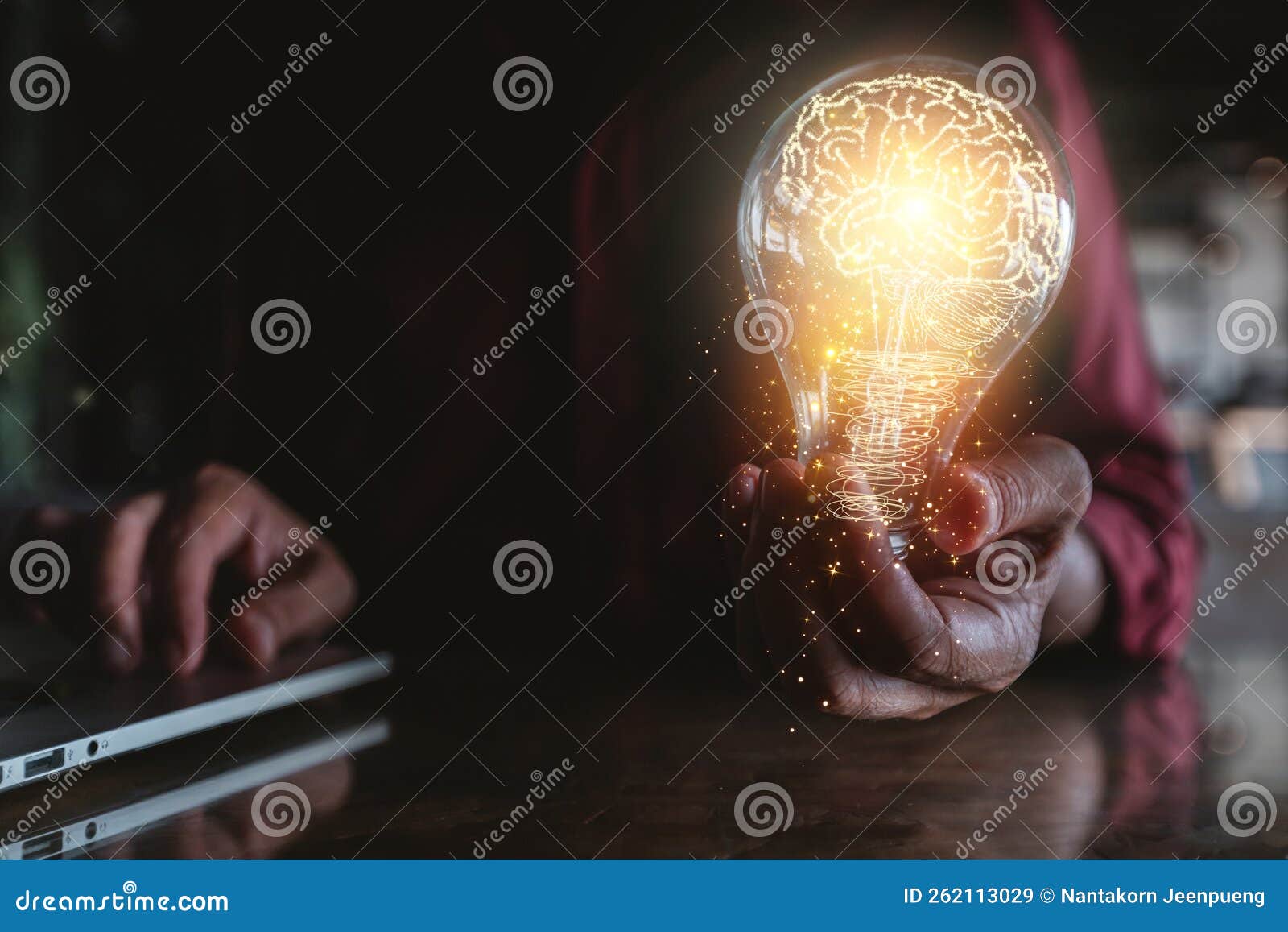 Light Bulb in Hand and Brain Icon Stock Image - Image of influence ...