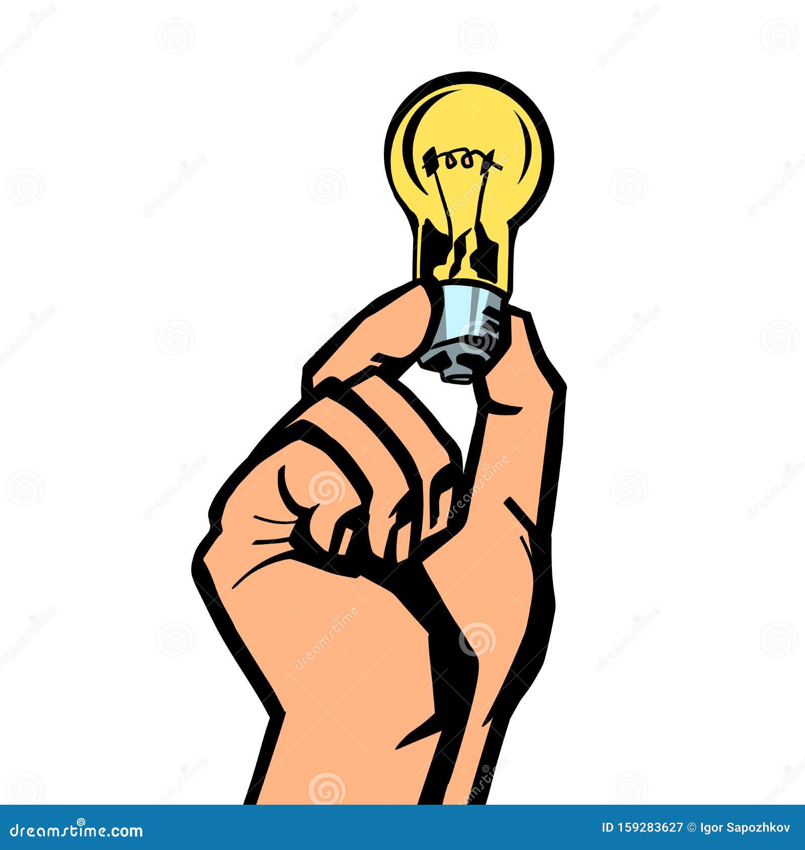 Light bulb in hand stock vector. Illustration of glass - 159283627