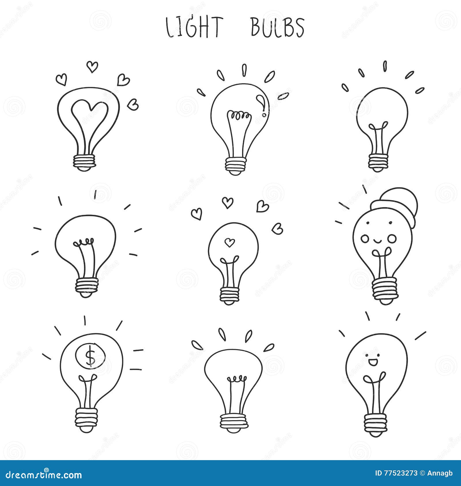 Light Bulb Hand Drawn Vector Icon Set Stock Vector - Illustration of ...