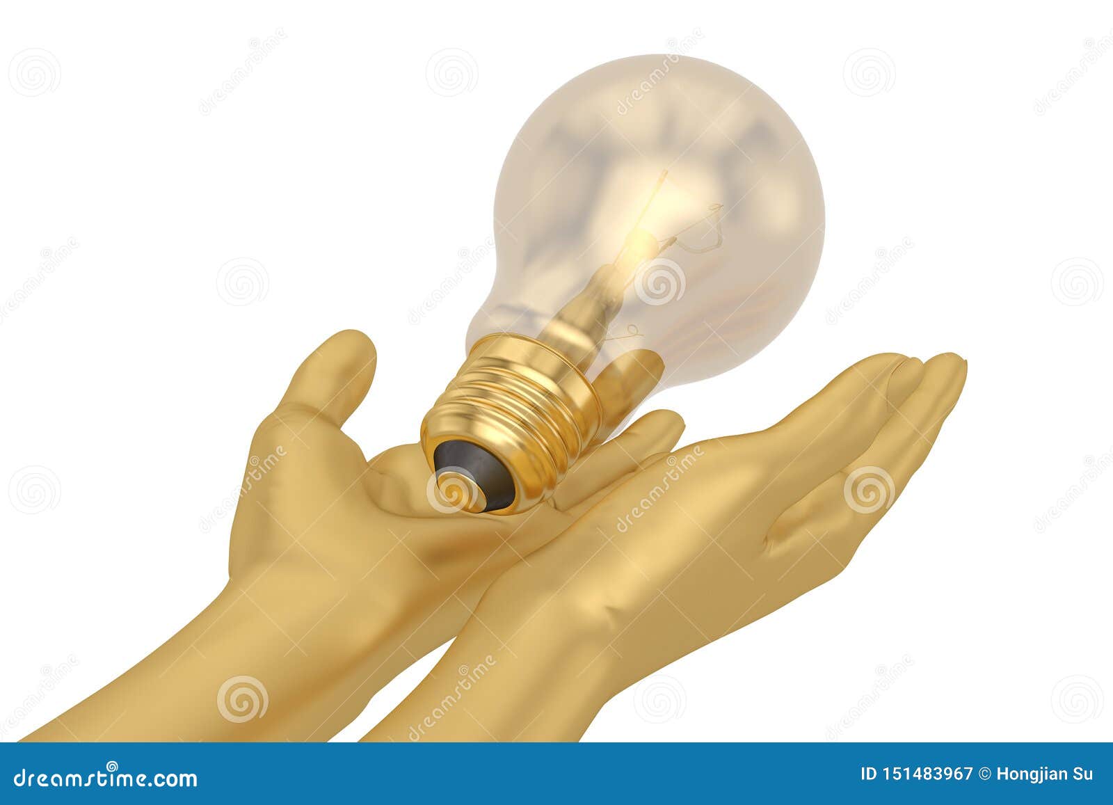 A Light Bulb and Hands Isolated on White Background 3D Illustration ...