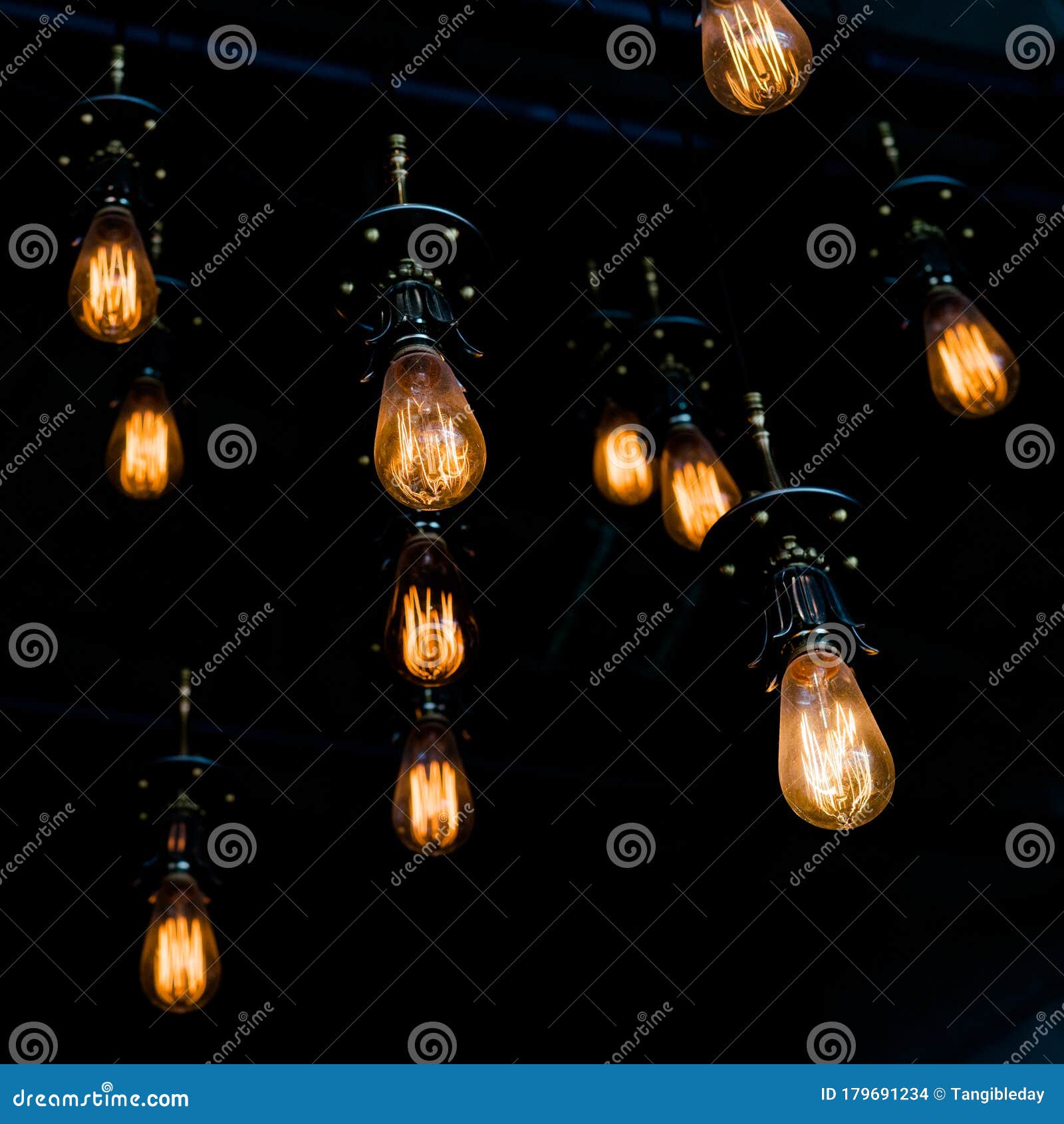 Light Bulb Hanging Fixtures Perspective Stock Photo - Image of ceiling ...