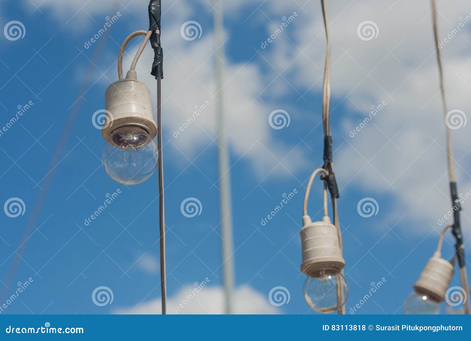 Light Bulb Hanging on Wires. Stock Photo - Image of inspiration, earth ...
