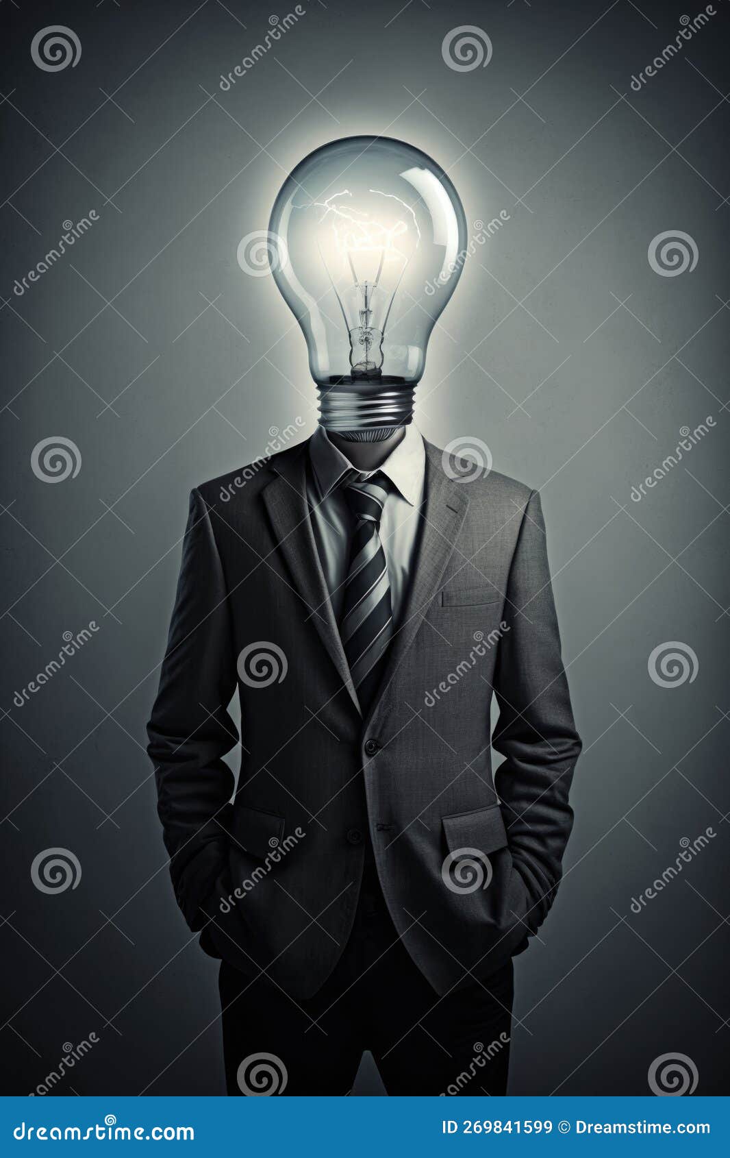 Light Bulb Head Man in Suit Made with Generative AI. Stock Illustration ...
