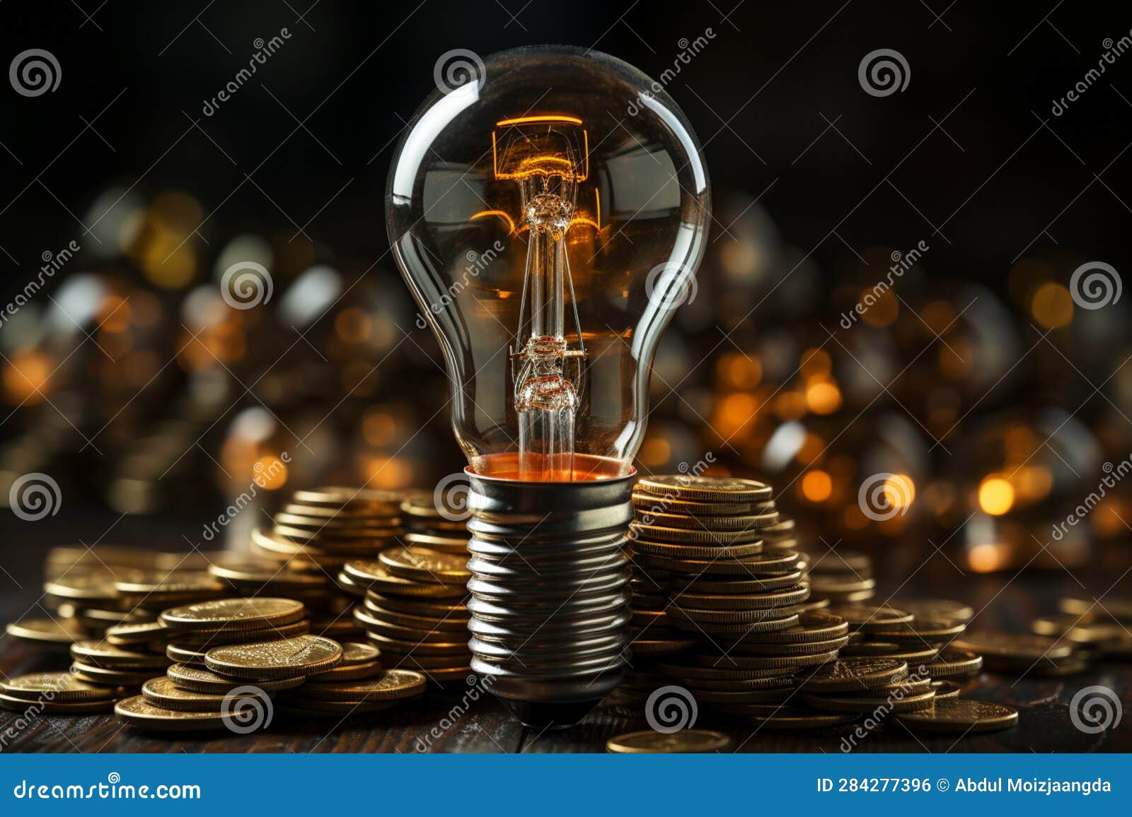 Light Bulb Held in Hand, Surrounded by a Stack of Coins, Signifies ...