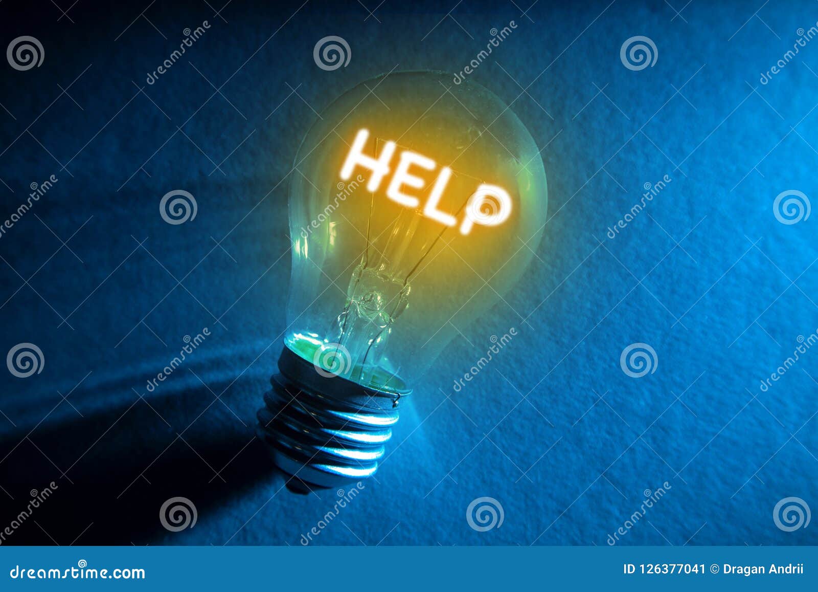 Light Bulb with HELP on Blue Background Stock Image - Image of color ...