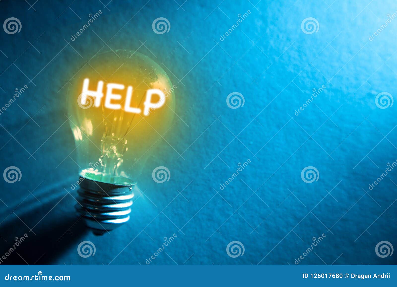 Light Bulb with HELP on Blue Background Stock Illustration ...