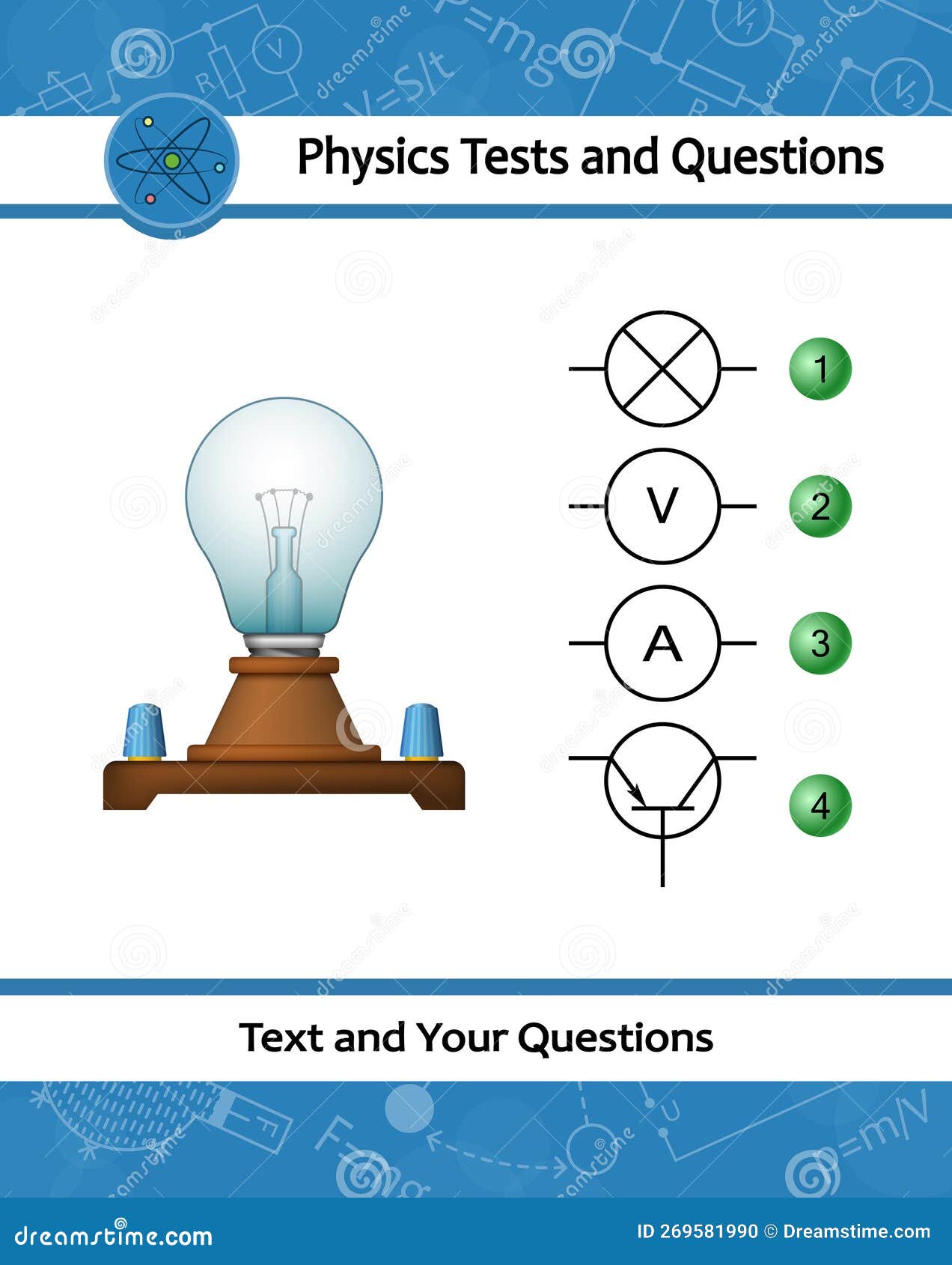 Light Bulb with Holder. Physical Test with Icons Electrical Scheme ...