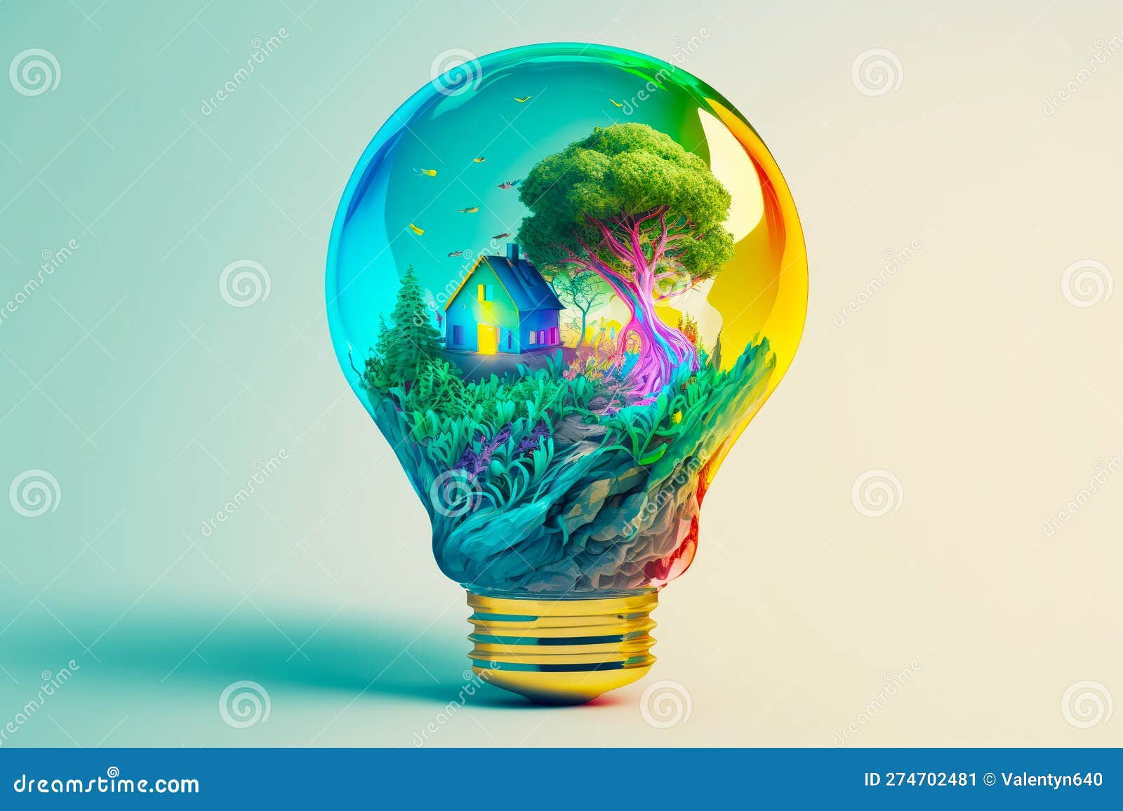 Light Bulb with House Inside of it and Tree Inside of it. Generative AI ...