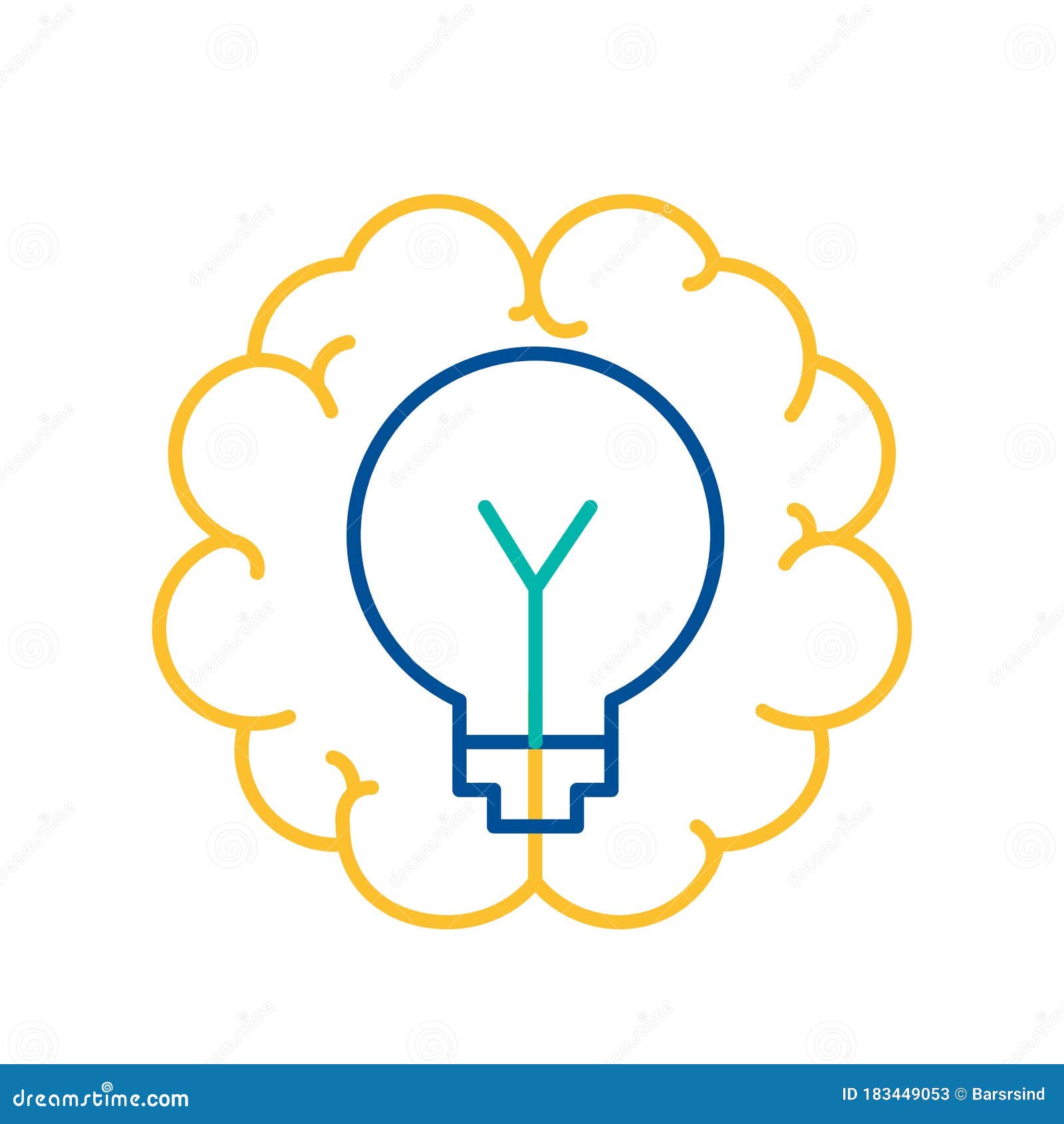 Light Bulb in Human Brain Icon Thin Line Stock Illustration ...