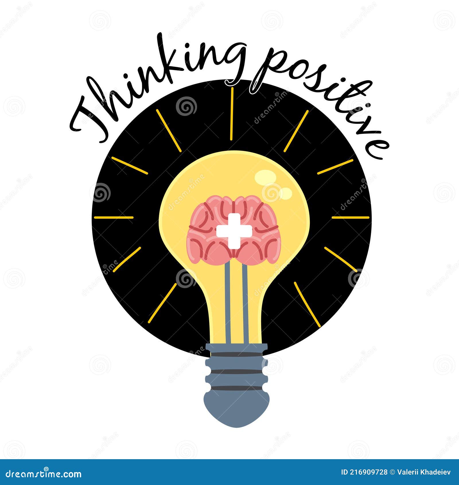 Light Bulb with Human Brain Plus Symbol Logo. Positive Thinking ...