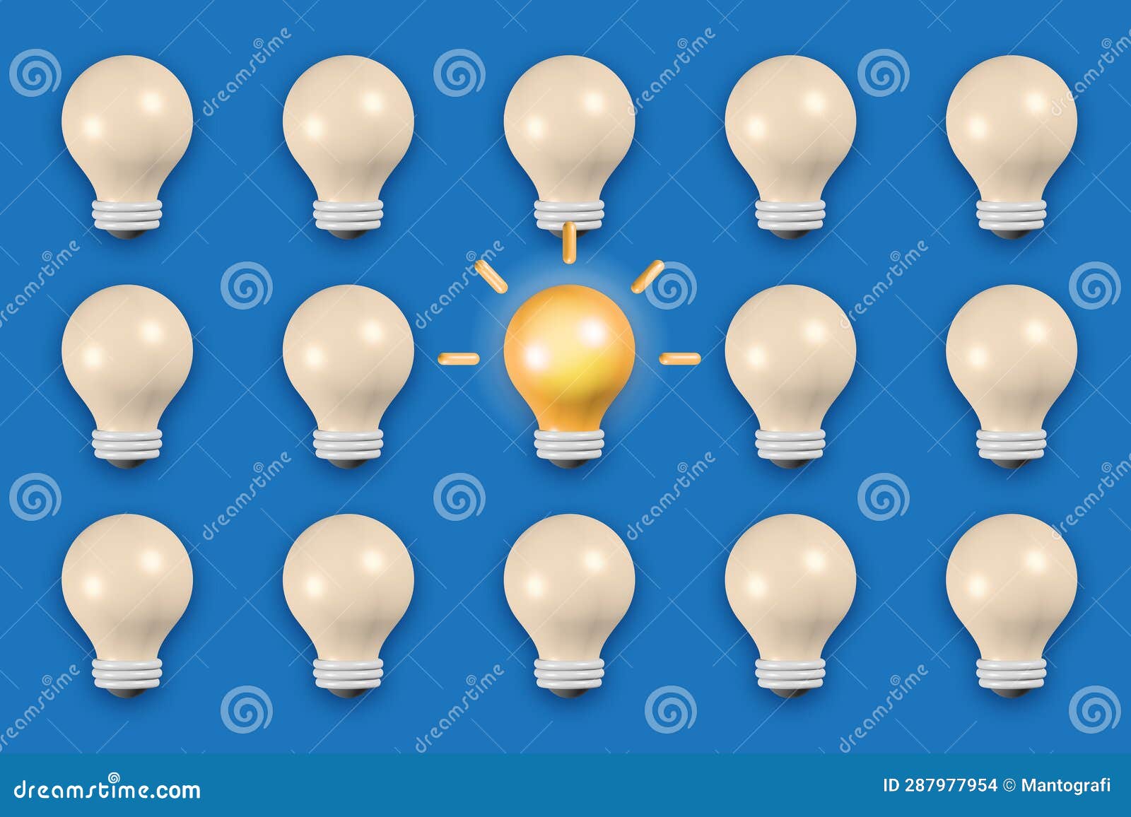 Light Bulb Icon Line, in 3D. One Bulb Lights Up, and Another Goes Out ...