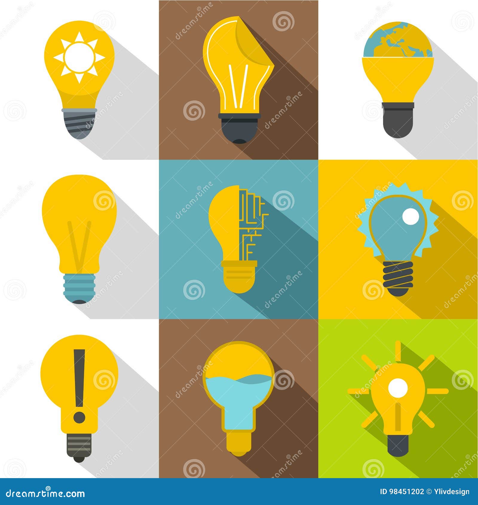 Light Bulb Icons Set, Flat Style Stock Vector - Illustration of ...