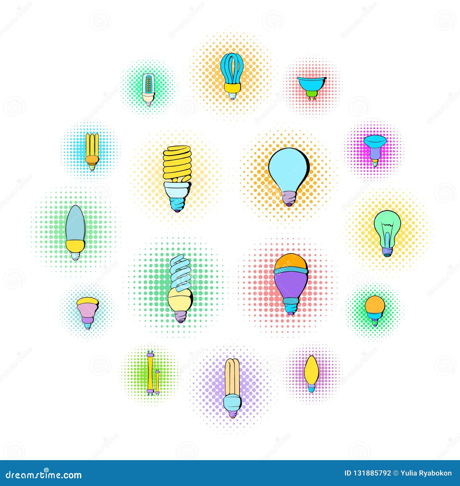 Light Bulb Icons Set, Pop-art Style Stock Vector - Illustration of ...