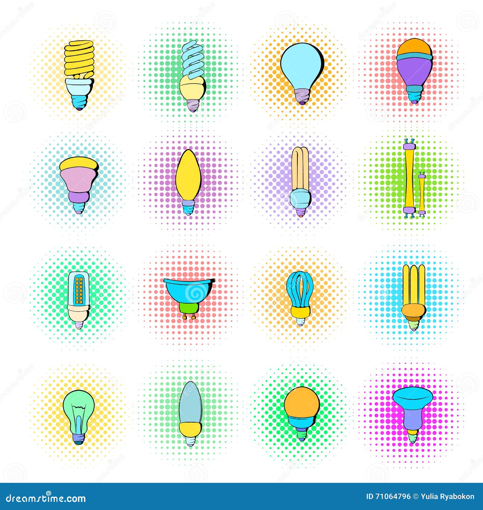 Light Bulb Icons Set, Pop-art Style Stock Vector - Illustration of ...