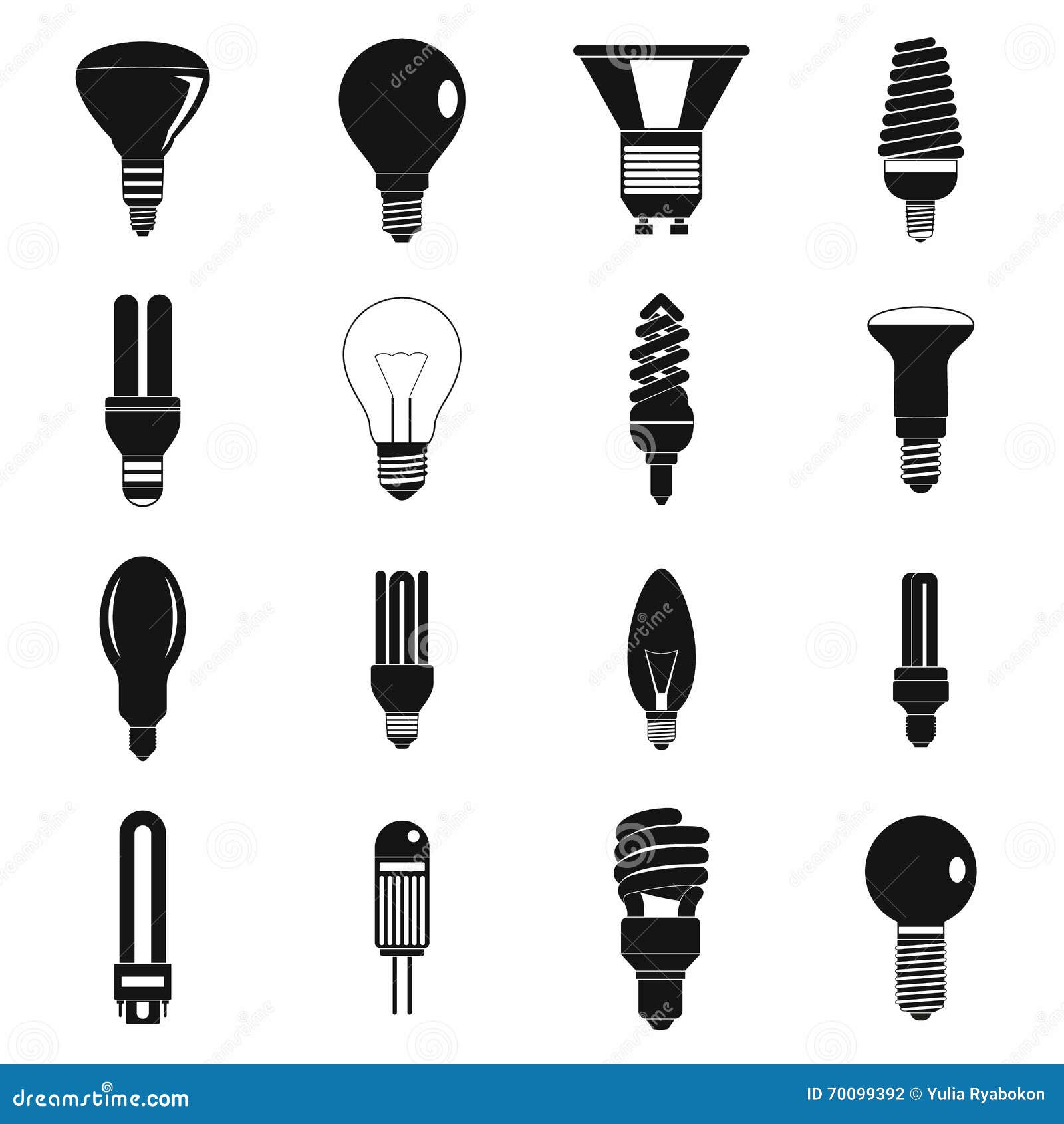 Light Bulb Icons Set, Simple Style Stock Vector - Illustration of glass ...