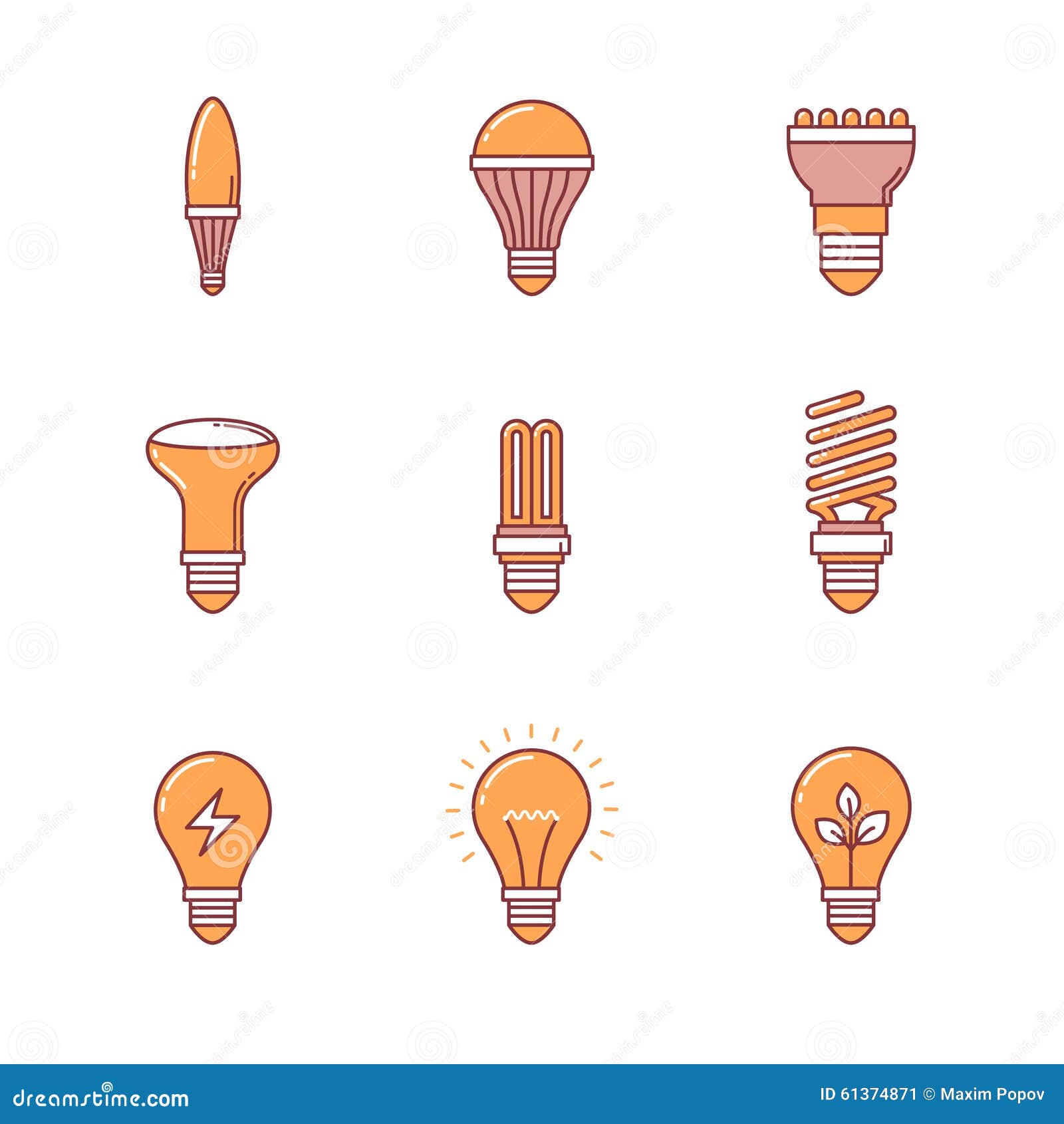 Light Bulb Icons Thin Line Set Stock Vector - Illustration of diode ...