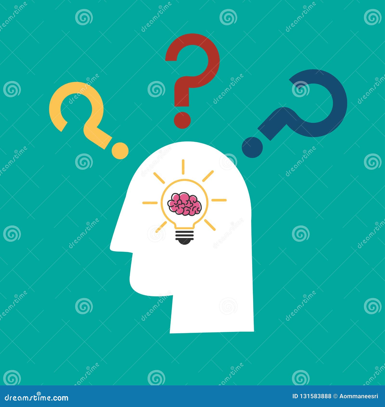 Light Bulb Idea With Brain In Human Head And Question Mark Icon Vector ...